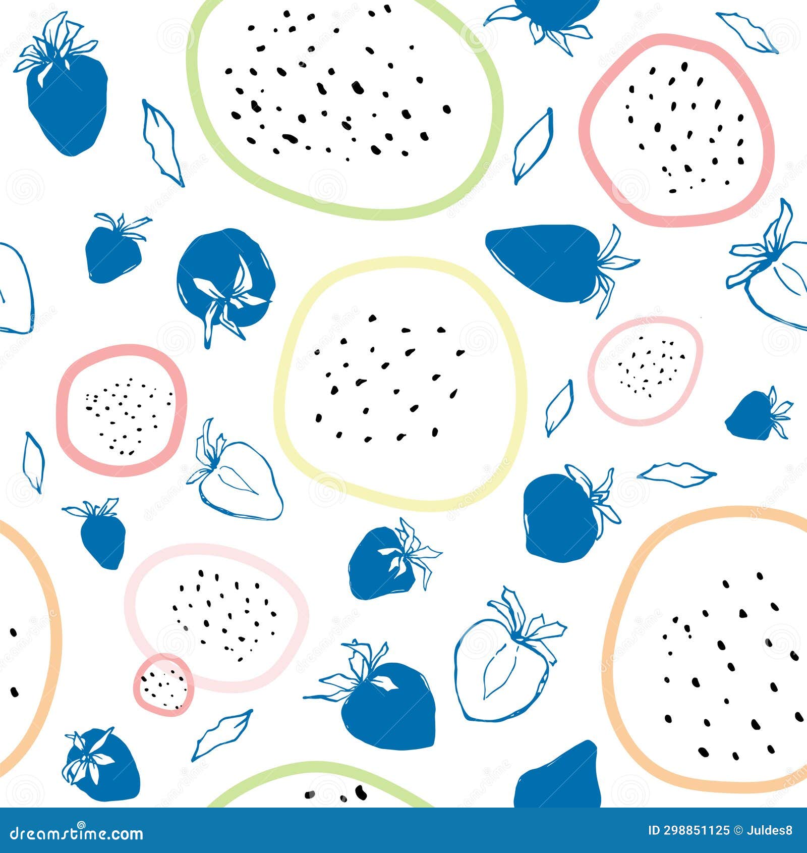 Vector Seamless Pattern with Blue Strawberries in Silhouette on a White ...