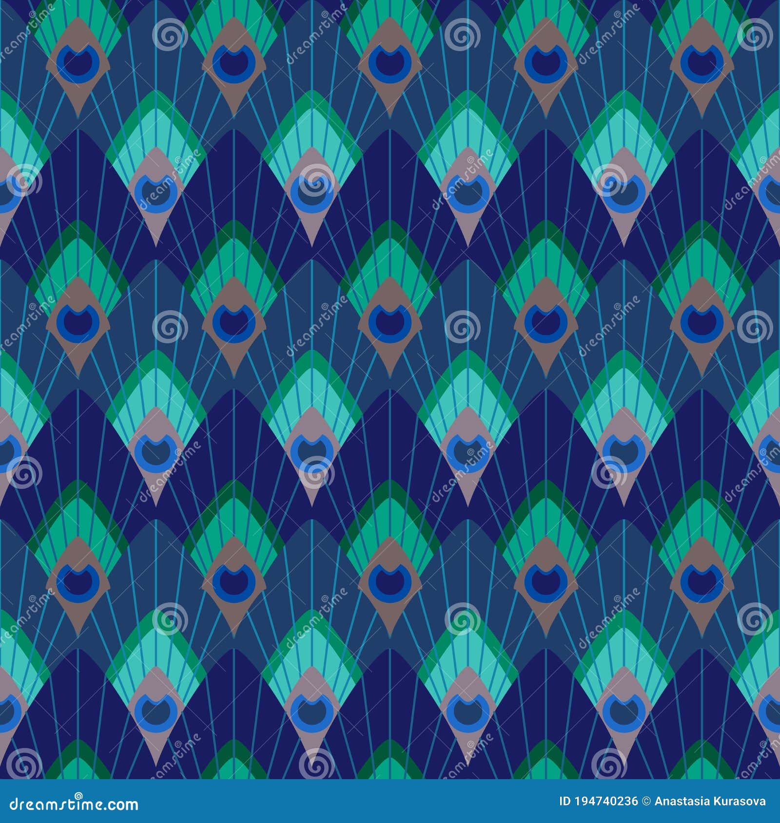 Vector Seamless Pattern in Blue and Turquoise Stock Illustration ...
