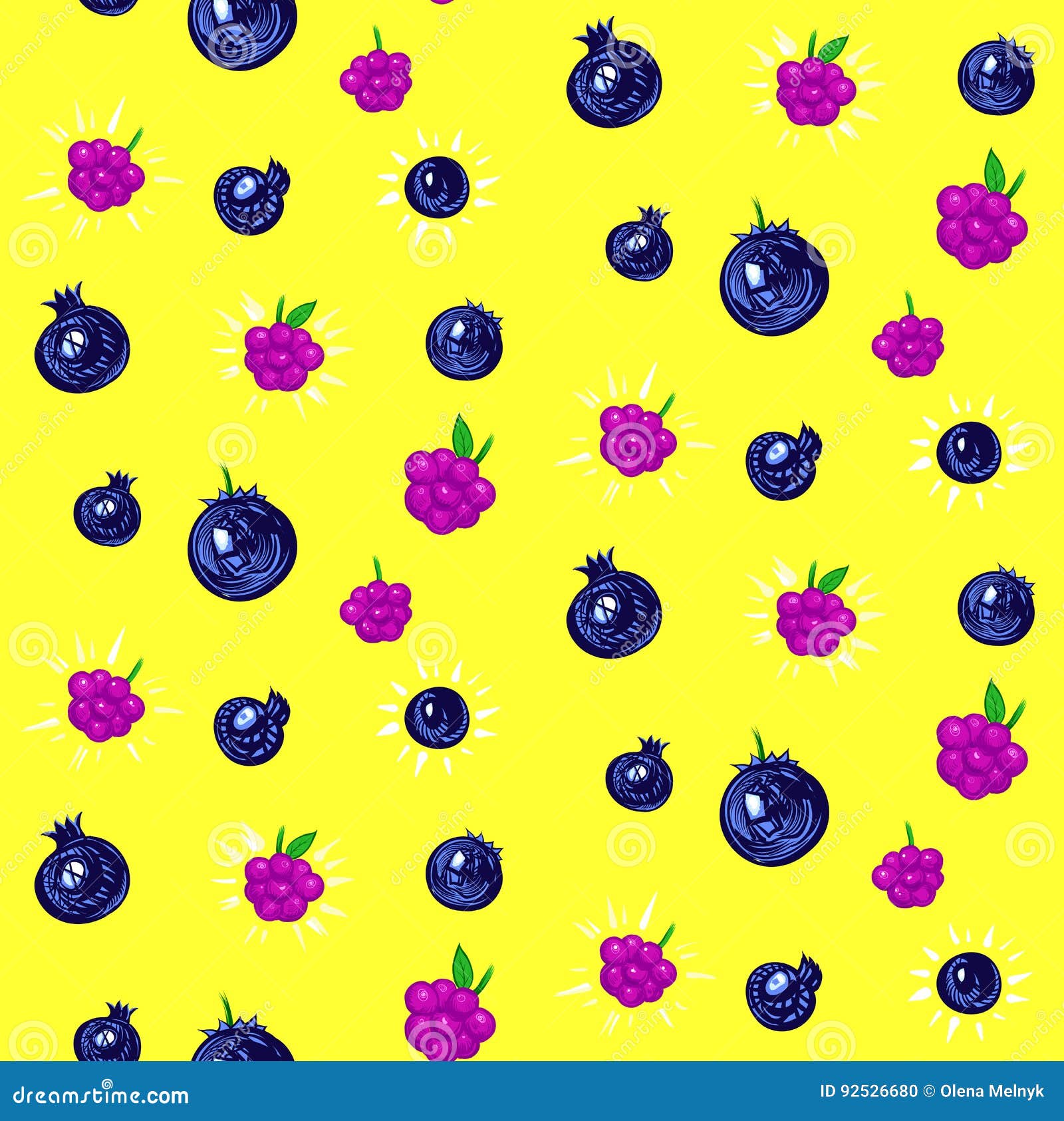 Vector Seamless Pattern of Blueberries and Raspberries. Stock Vector ...