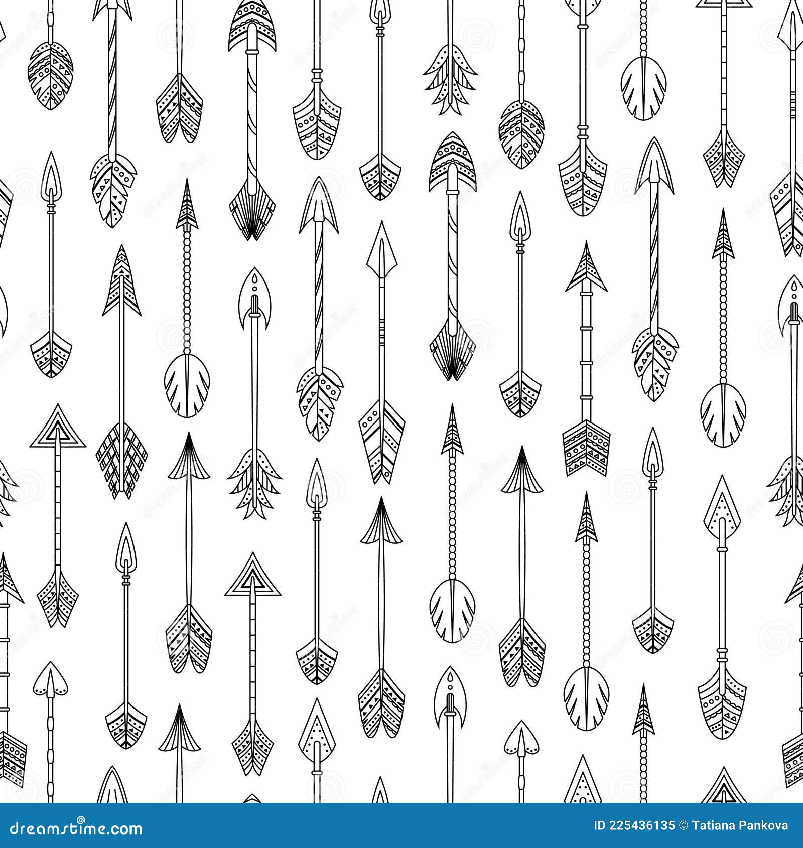 Vector Seamless Pattern with Boho Arrows in Outlines Stock Vector ...