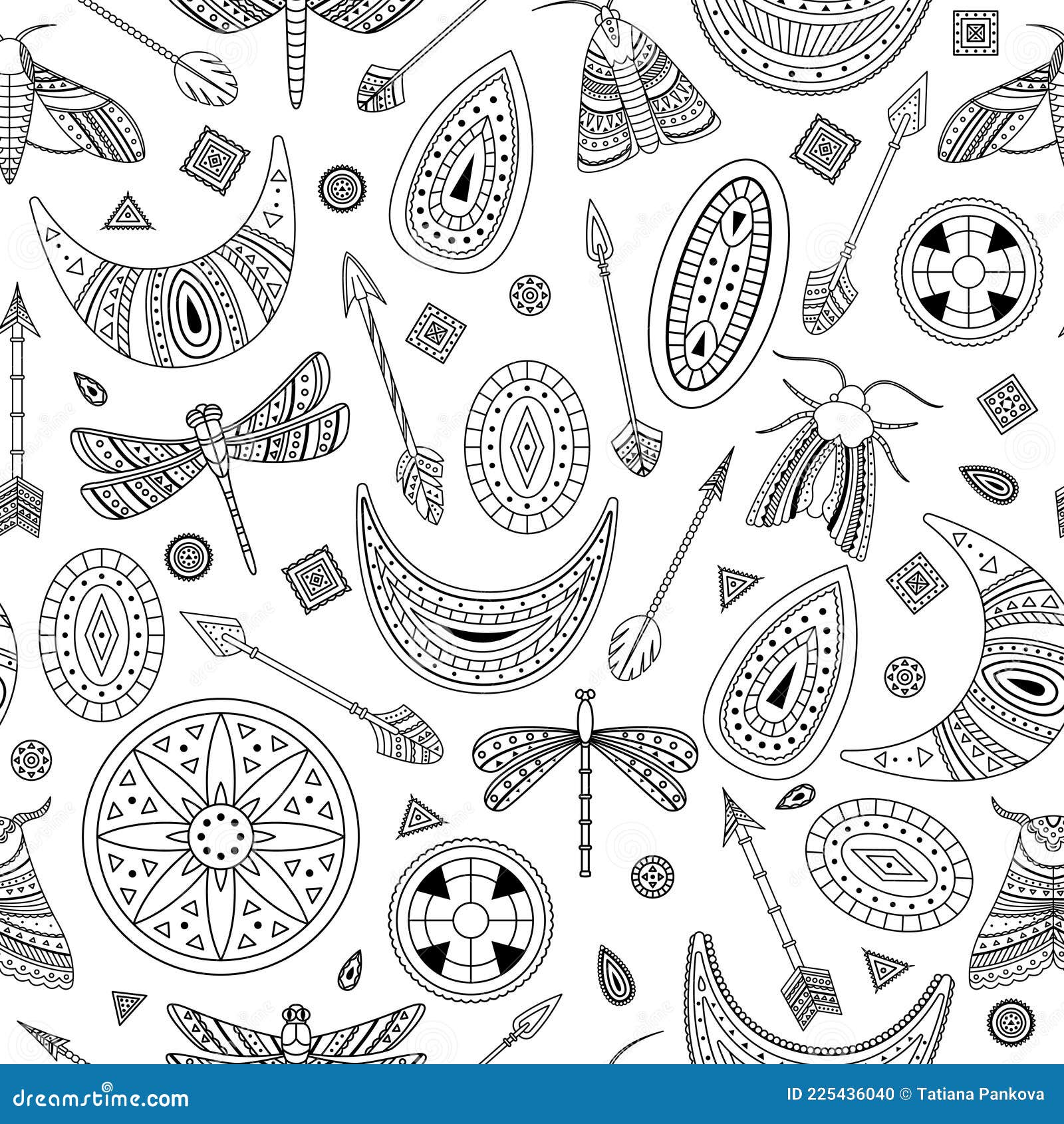 Vector Seamless Pattern with Boho Illustrations. Bohemian Background ...