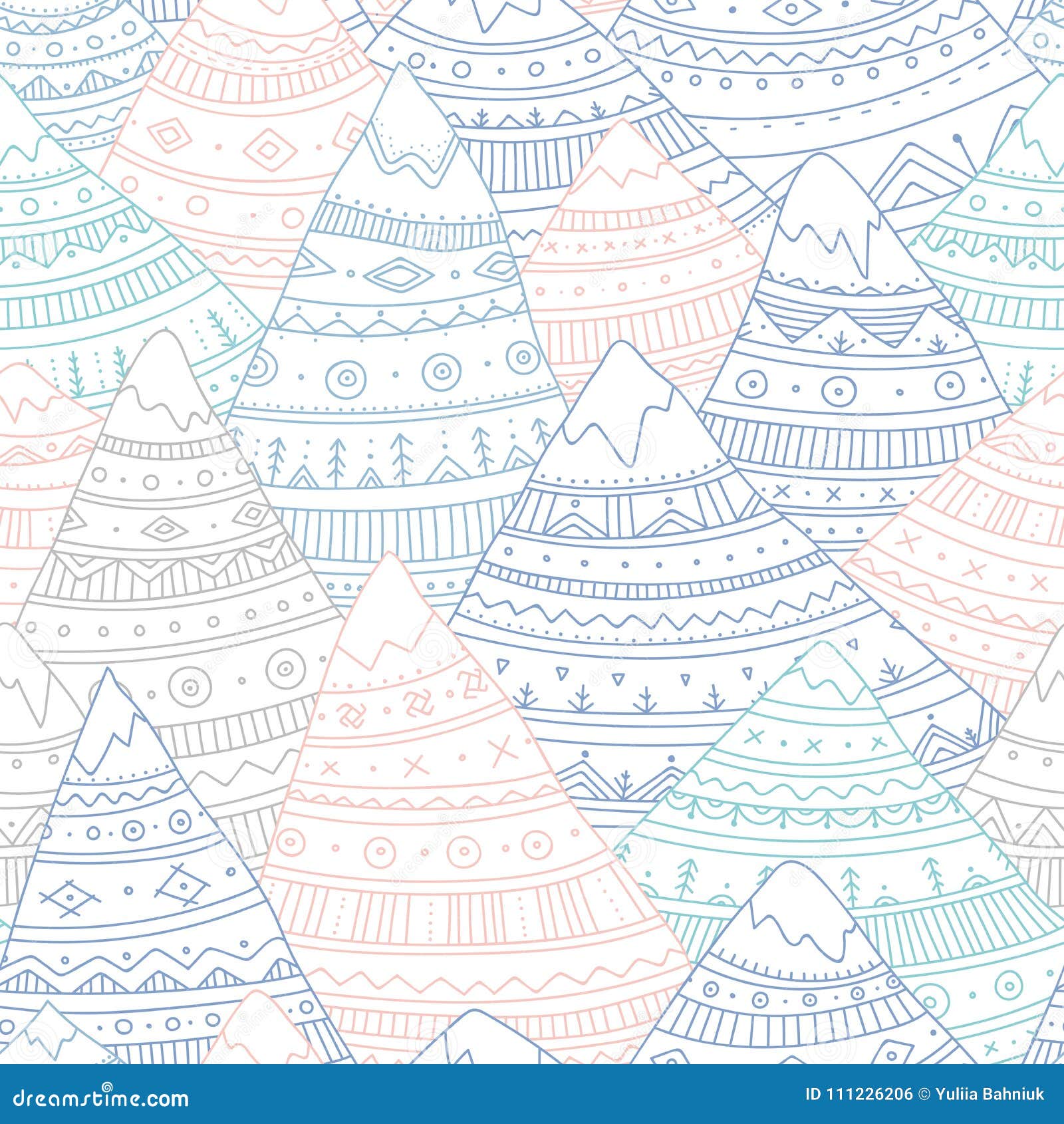 Vector Seamless Pattern with Boho Ornamental Mountains. Stock Vector ...