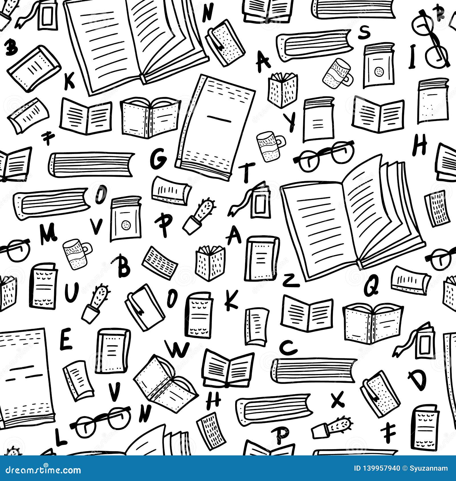 Vector Seamless Pattern of Book Set. Stock Vector - Illustration of ...