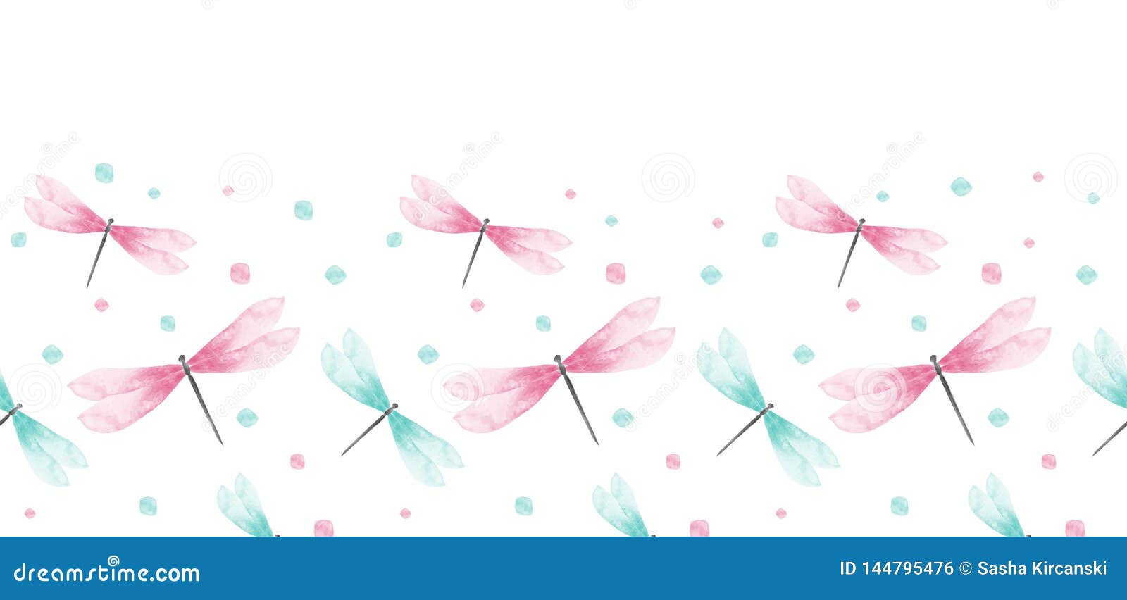 Vector Seamless Pattern Border with Wtercolor Dragonfly Stock Vector - Illustration of ornament ...