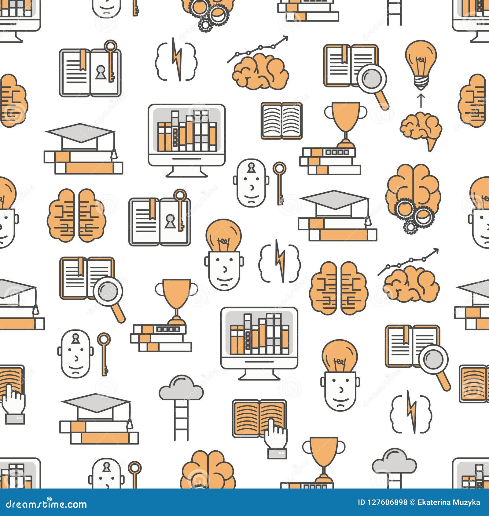 Vector Thin Line Art Brain Training Poster Banner Stock Vector ...