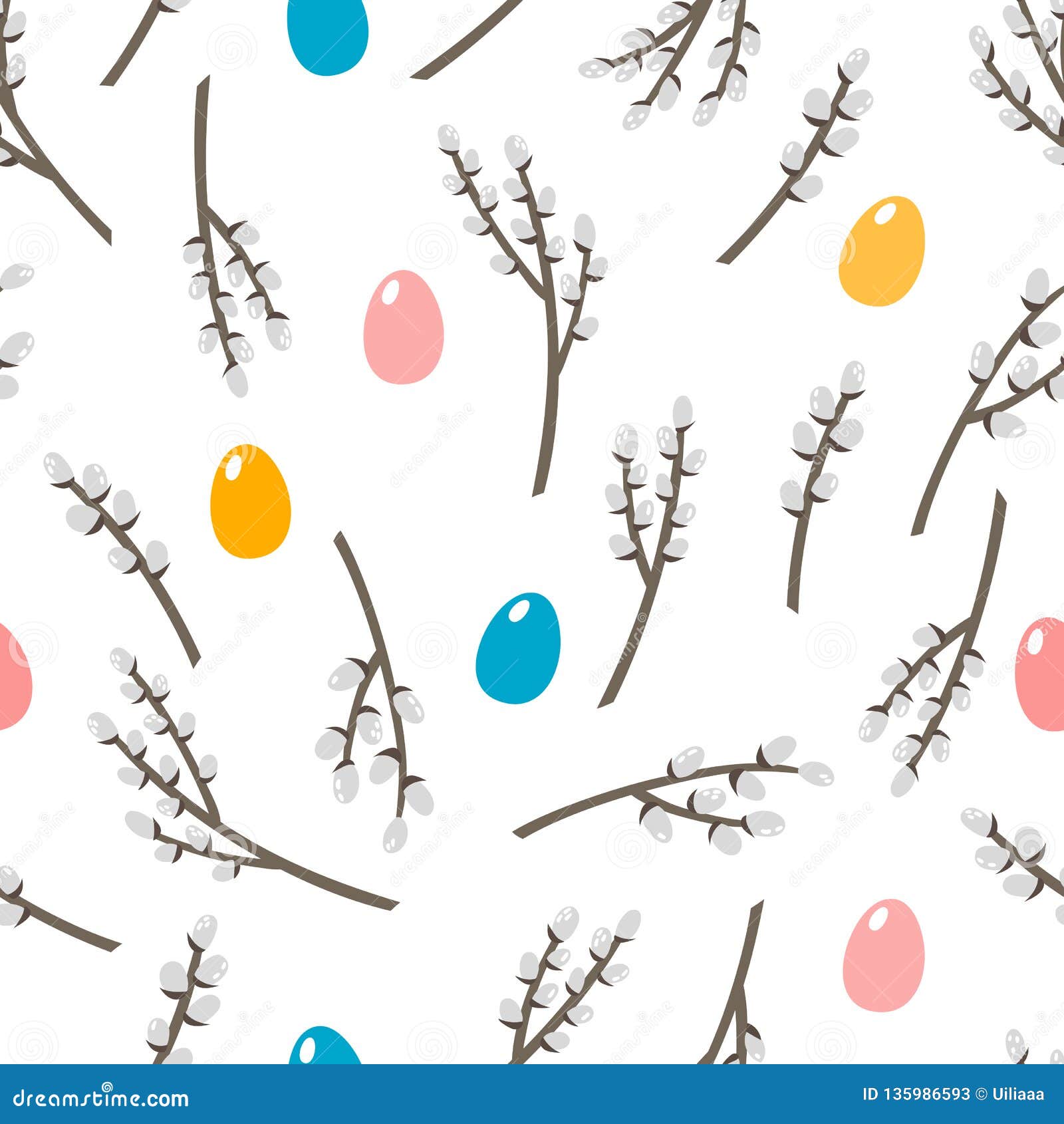 Vector Seamless Pattern with Branch Willow and Eggs on White Stock Vector - Illustration of ...