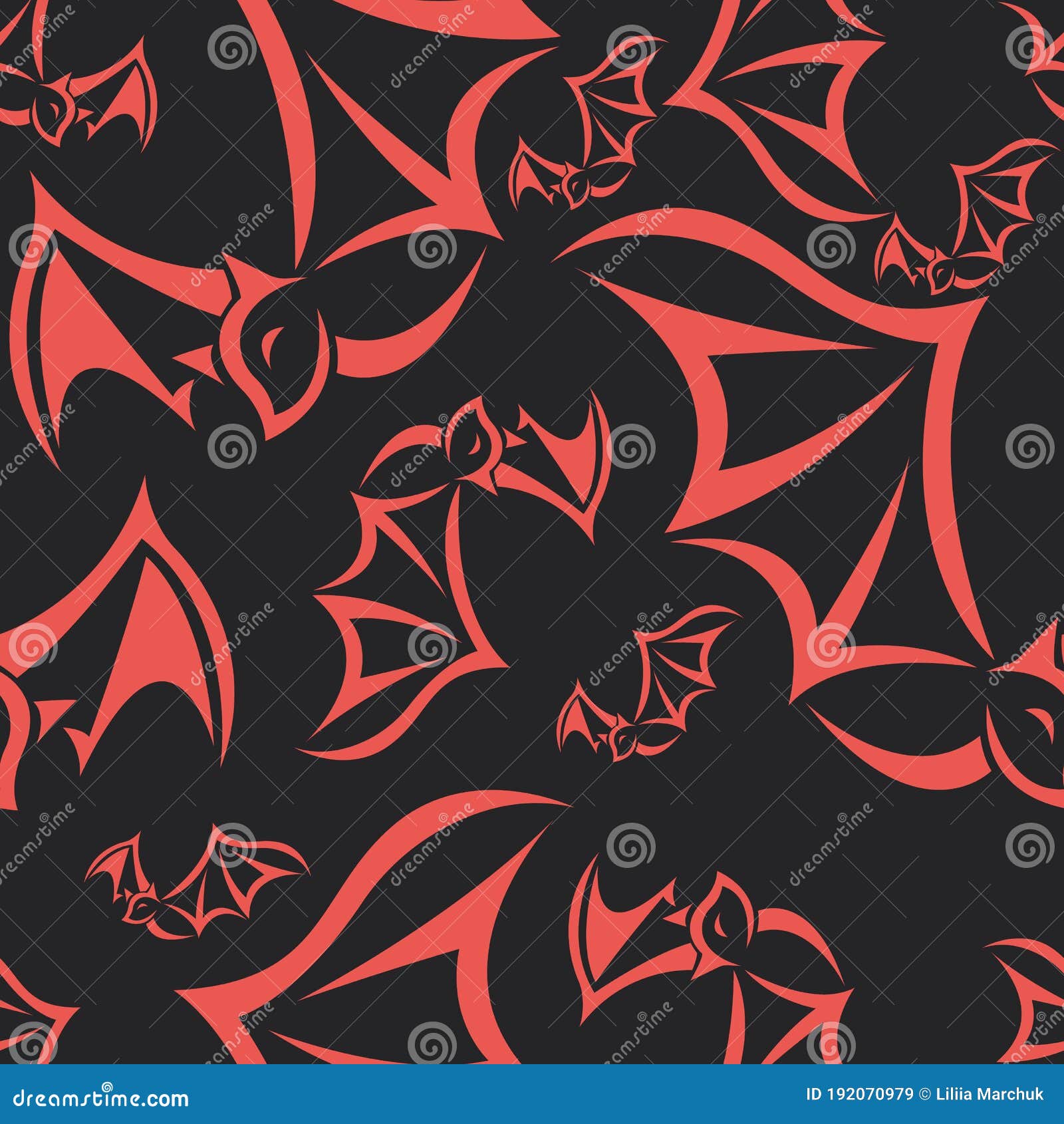 Vector Seamless Pattern with Bright Bats on a Black Background. Design ...