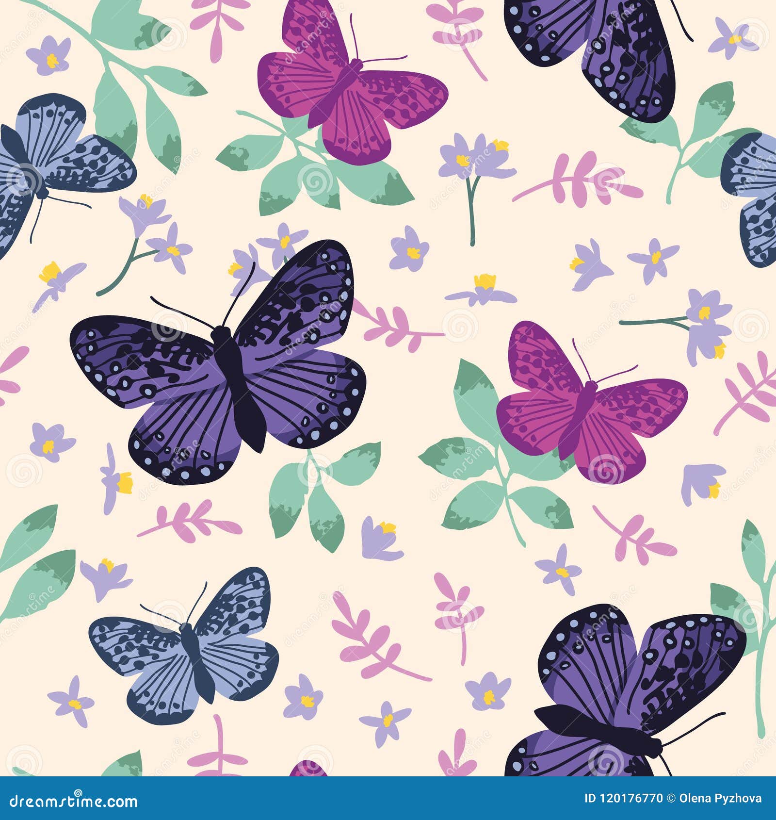 Vector Seamless Pattern with Bright Butterflies. Hand Drawn Texture ...