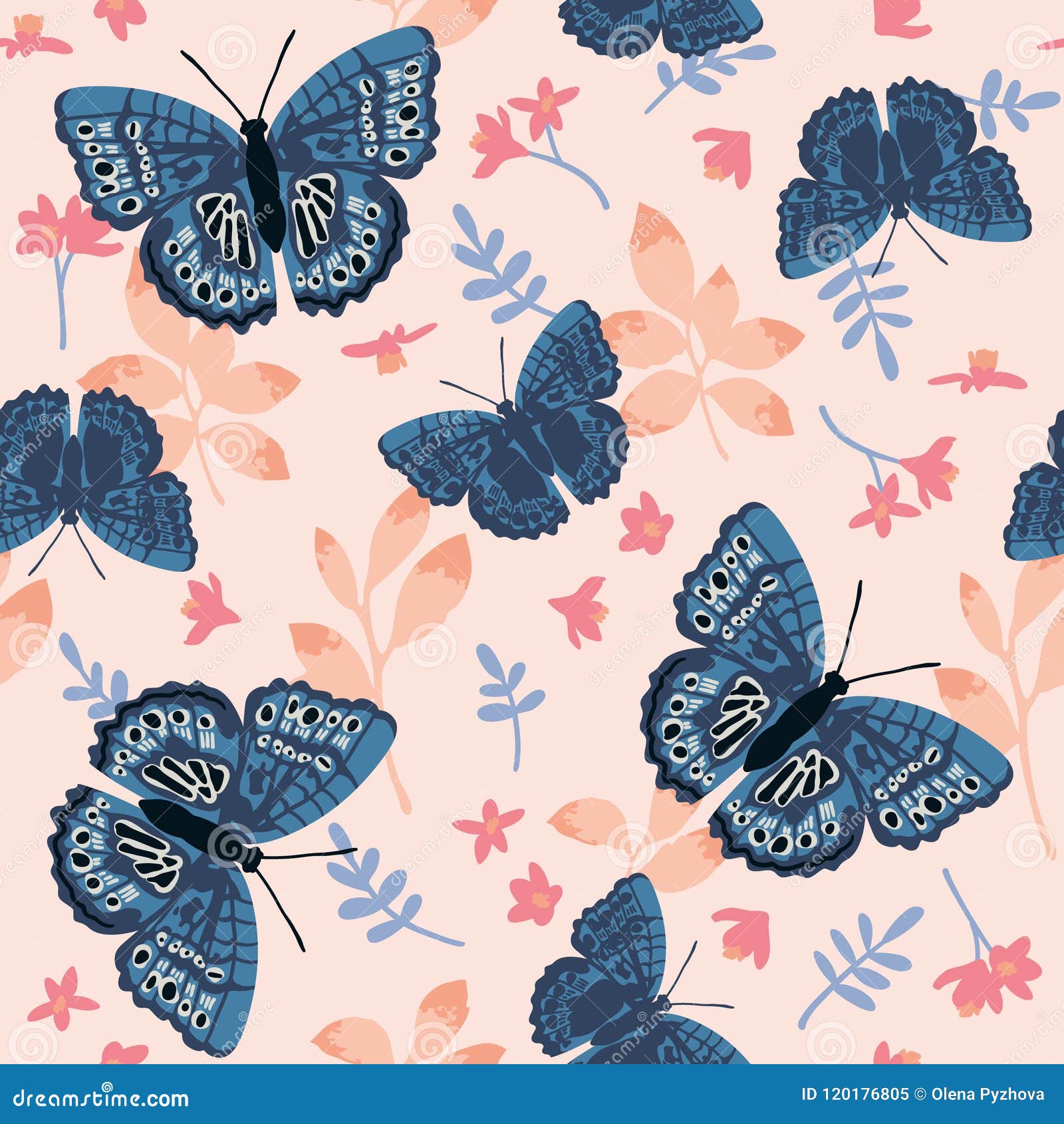 Vector Seamless Pattern with Bright Butterflies. Hand Drawn Texture ...