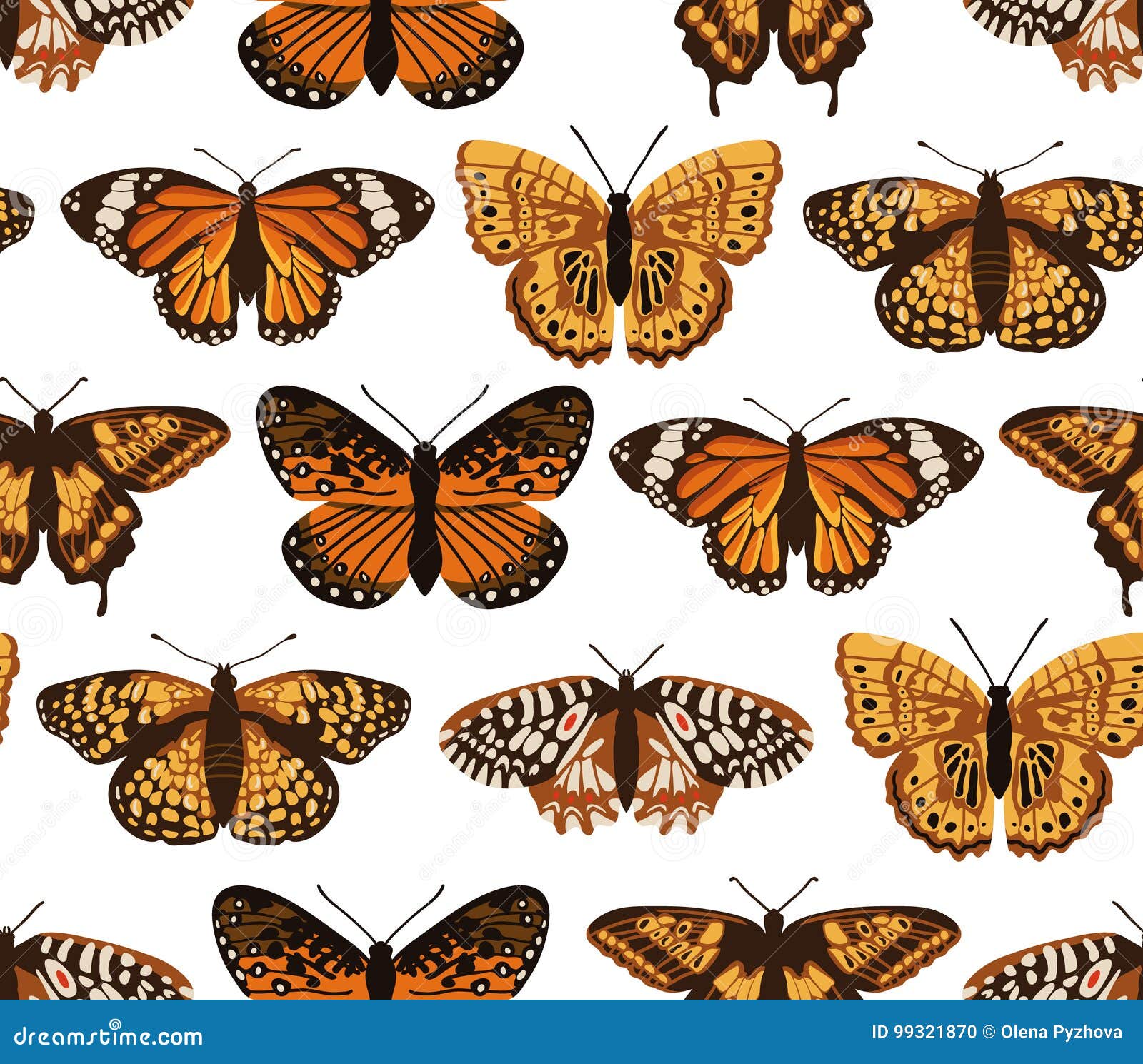 Vector Seamless Pattern with Bright Butterflies. Hand Drawn Texture ...