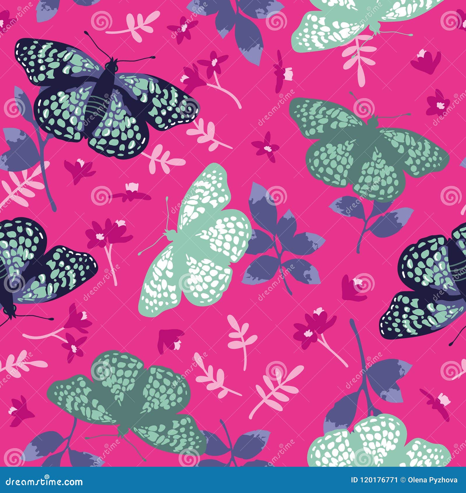 Vector Seamless Pattern with Bright Butterflies. Hand Drawn Texture ...
