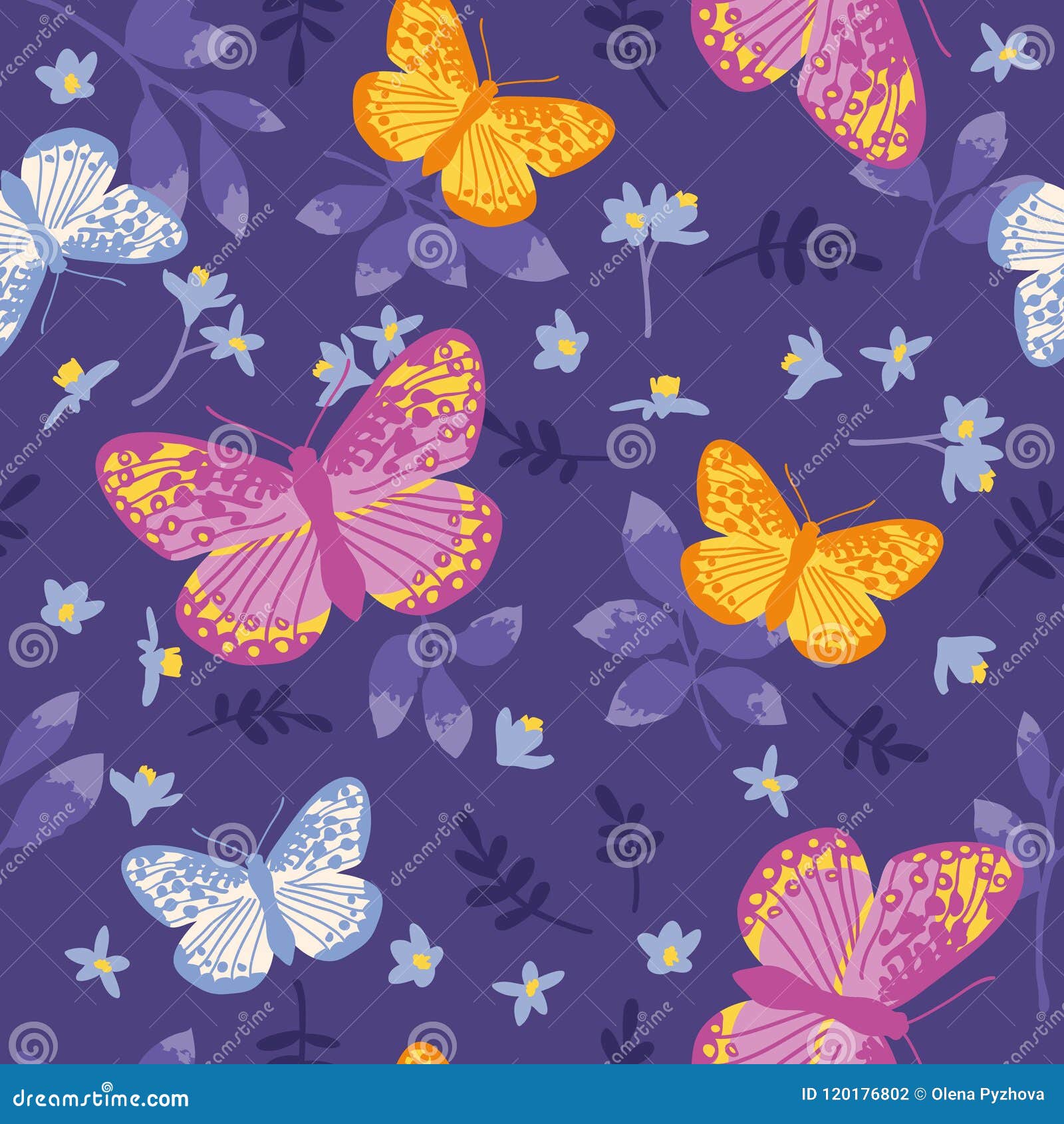 Vector Seamless Pattern with Bright Butterflies. Hand Drawn Texture ...