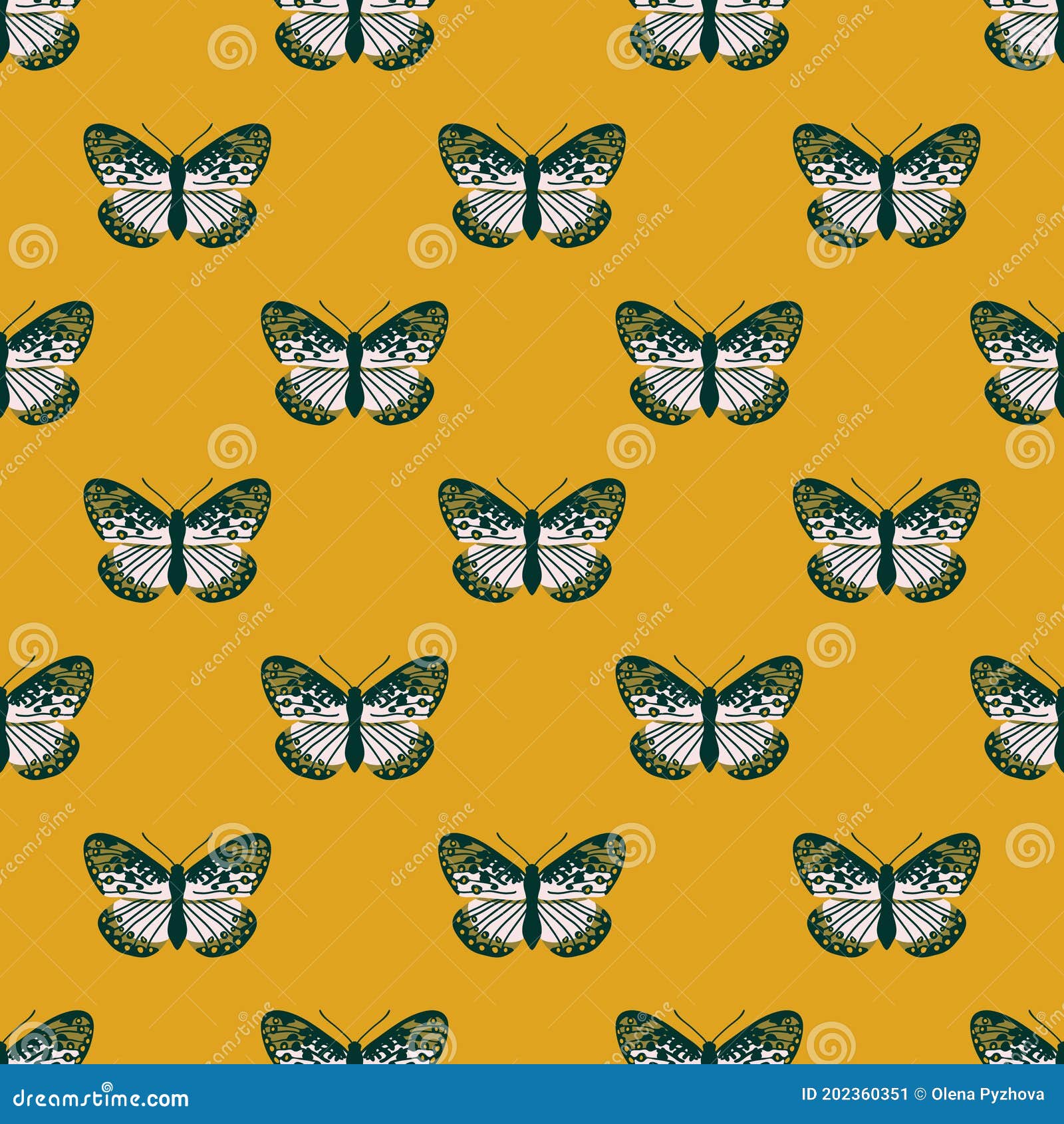 Vector Seamless Pattern with Bright Butterflies. Handdrawn Texture ...