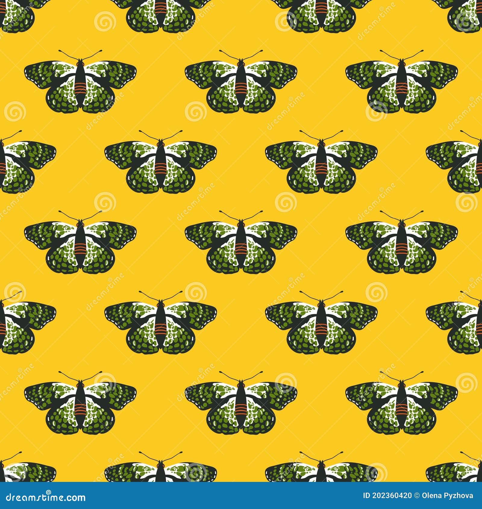 Vector Seamless Pattern with Bright Butterflies. Handdrawn Texture ...