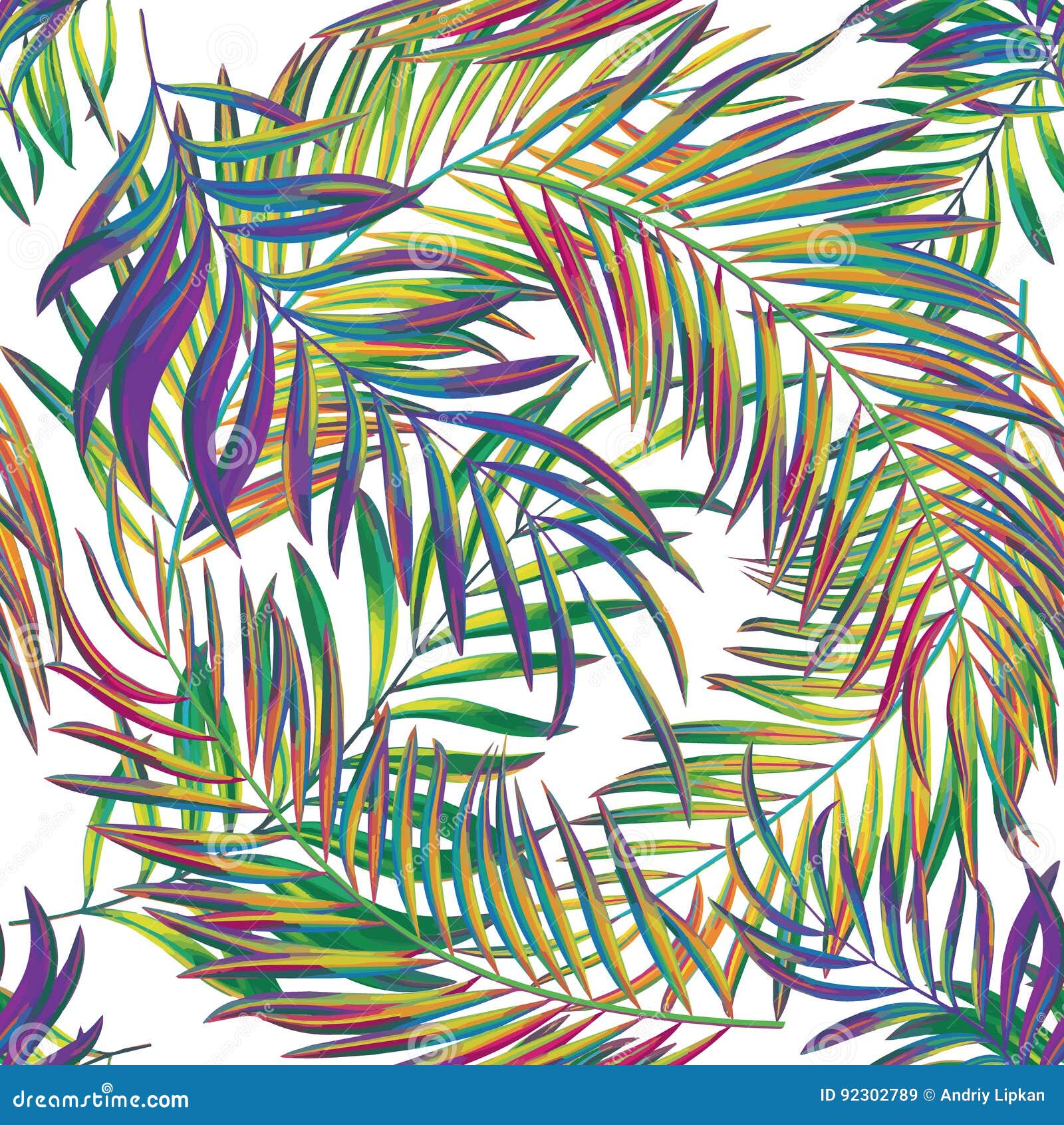 Vector Seamless Pattern with Bright Colorful Palm Leaves Stock Vector ...