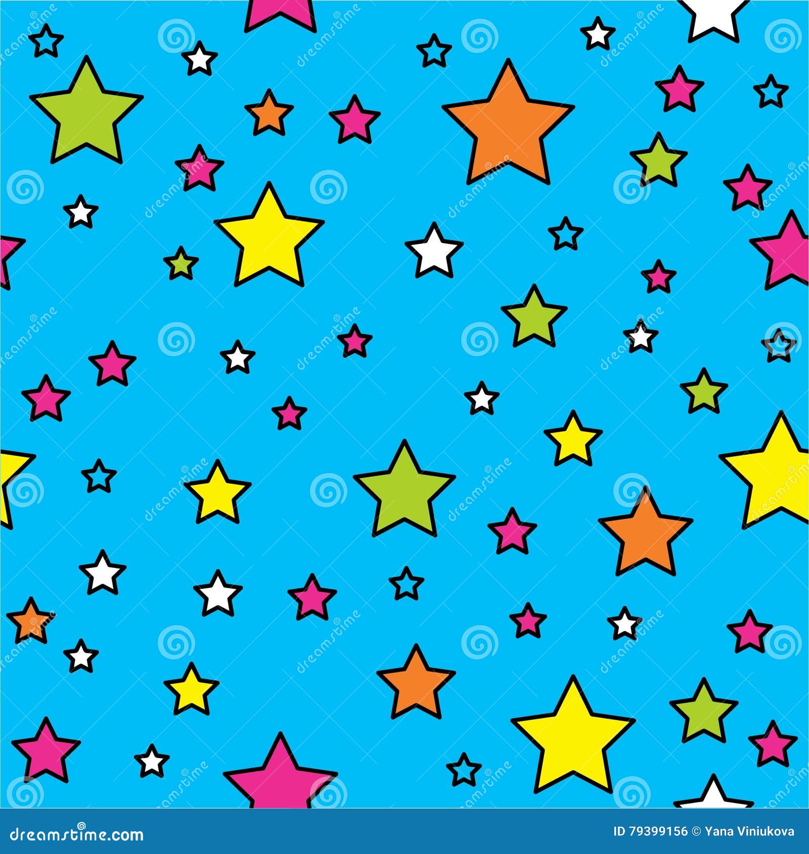 Vector Seamless Pattern with Bright Colorful Stars and Dots on Black ...