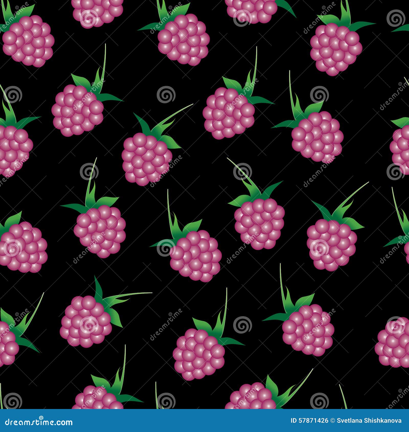 Vector Seamless Pattern with Bright Pink Raspberries Stock Vector ...