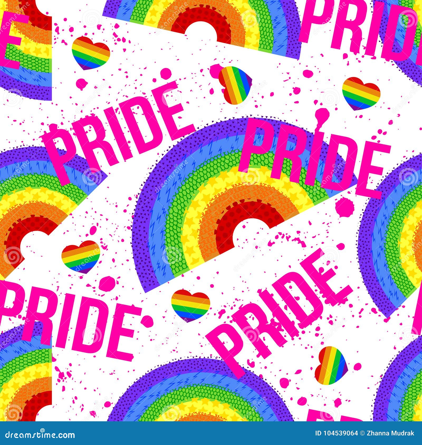 Vector Seamless Pattern With Bright Pride Lgbt Rainbow Stock