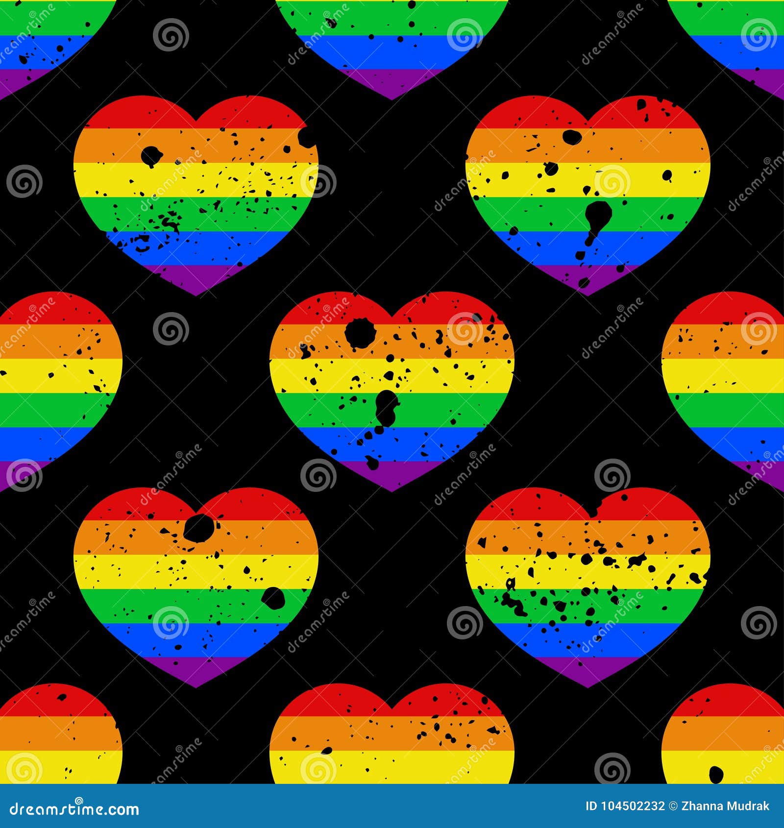 Vector Seamless Pattern With Bright Pride Lgbt Rainbow Color Heart