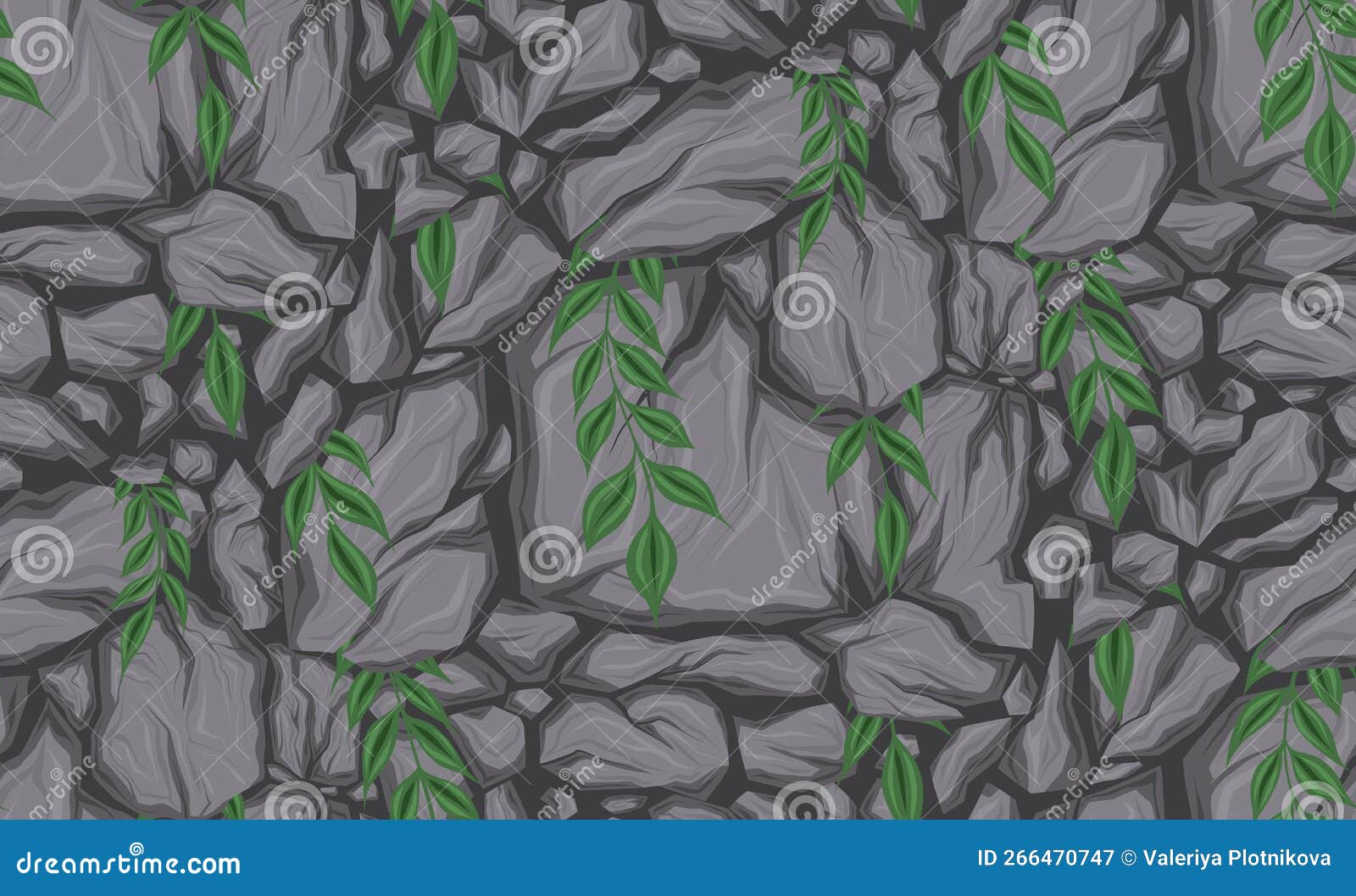 Vector Seamless Pattern with Broken Stones and Stems with Leaves ...