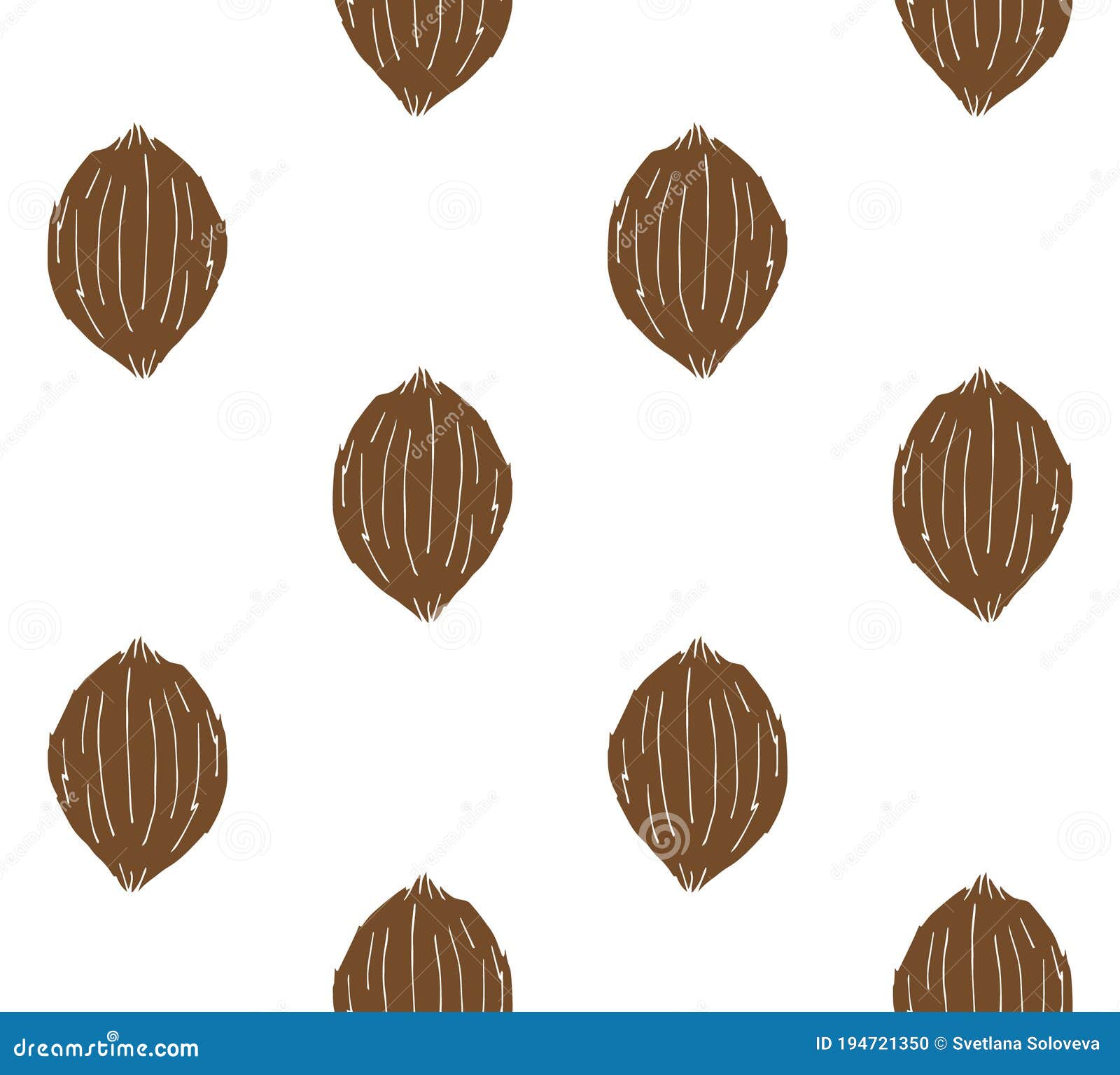 Vector Seamless Pattern of Brown Sketch Coconut Stock Vector ...