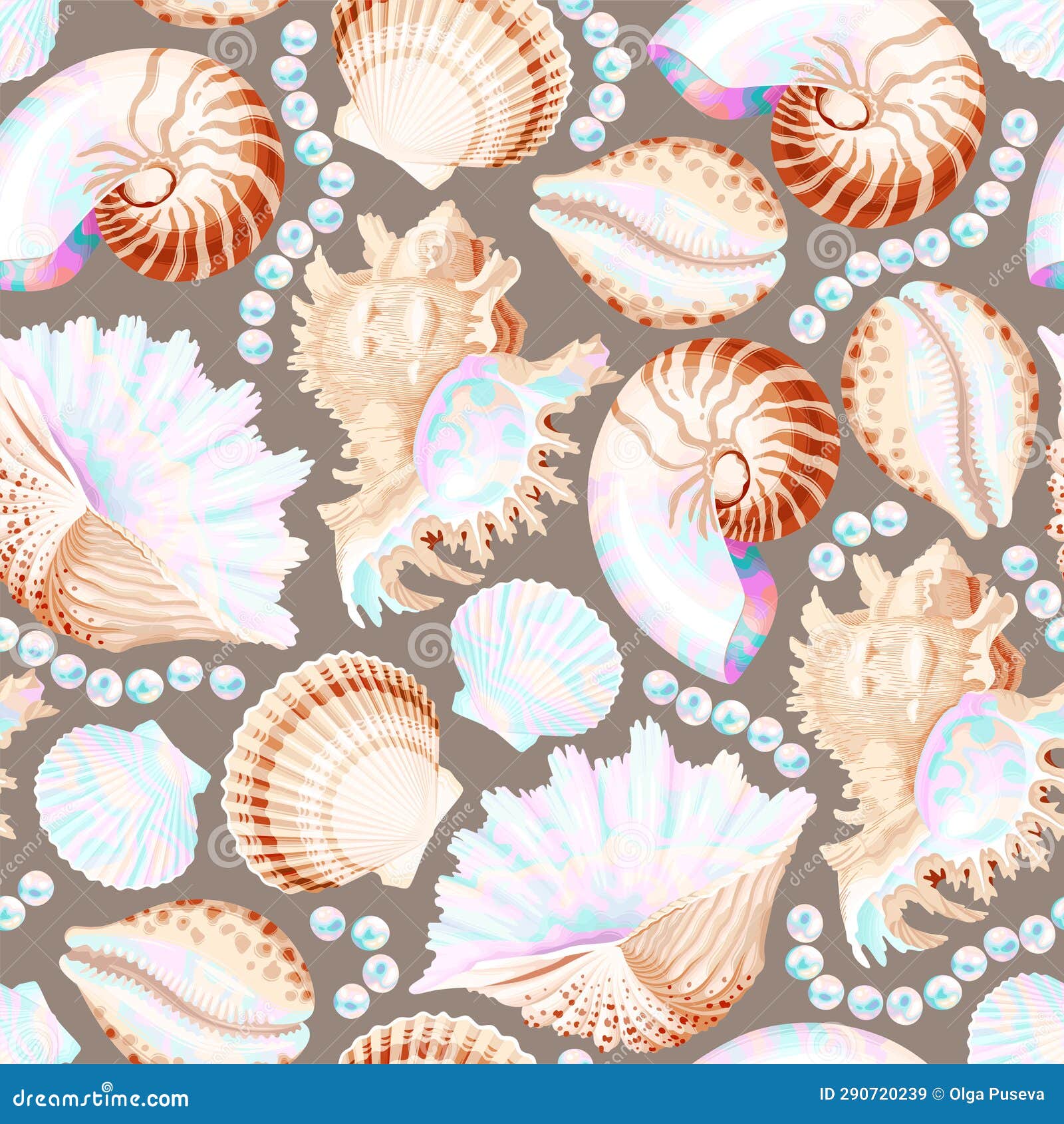Brown and White Shells Seamless Pattern Stock Vector - Illustration of ...