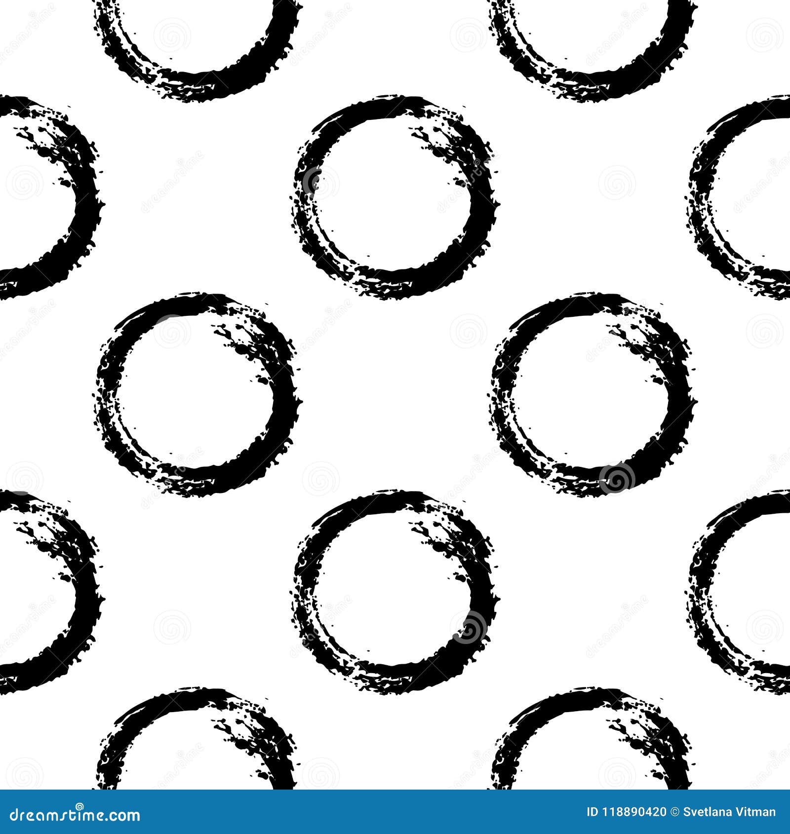 Vector Seamless Pattern with Brush Circle and Round. Black Color on ...