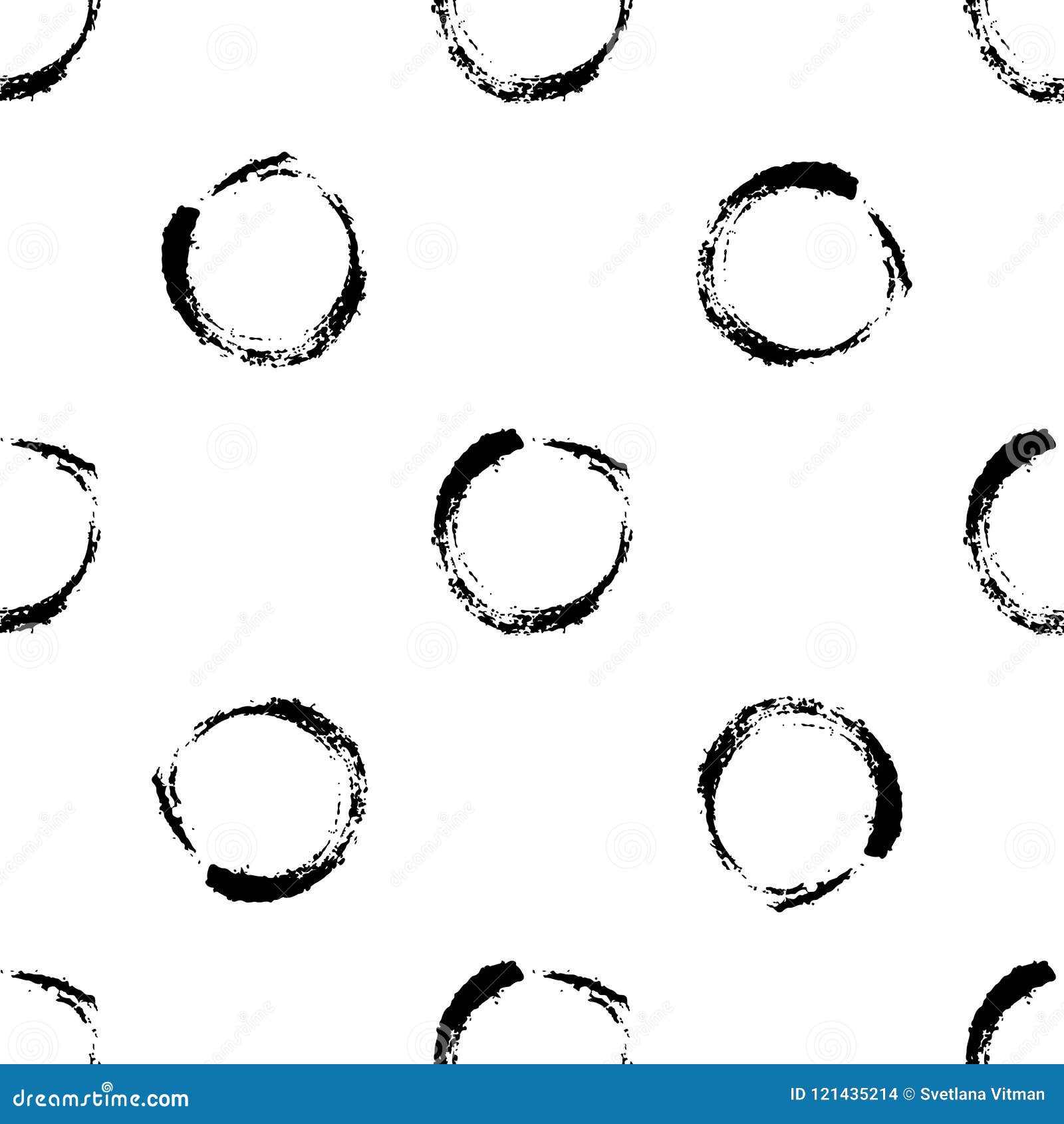 Vector Seamless Pattern with Brush Circle and Round. Black Color on ...