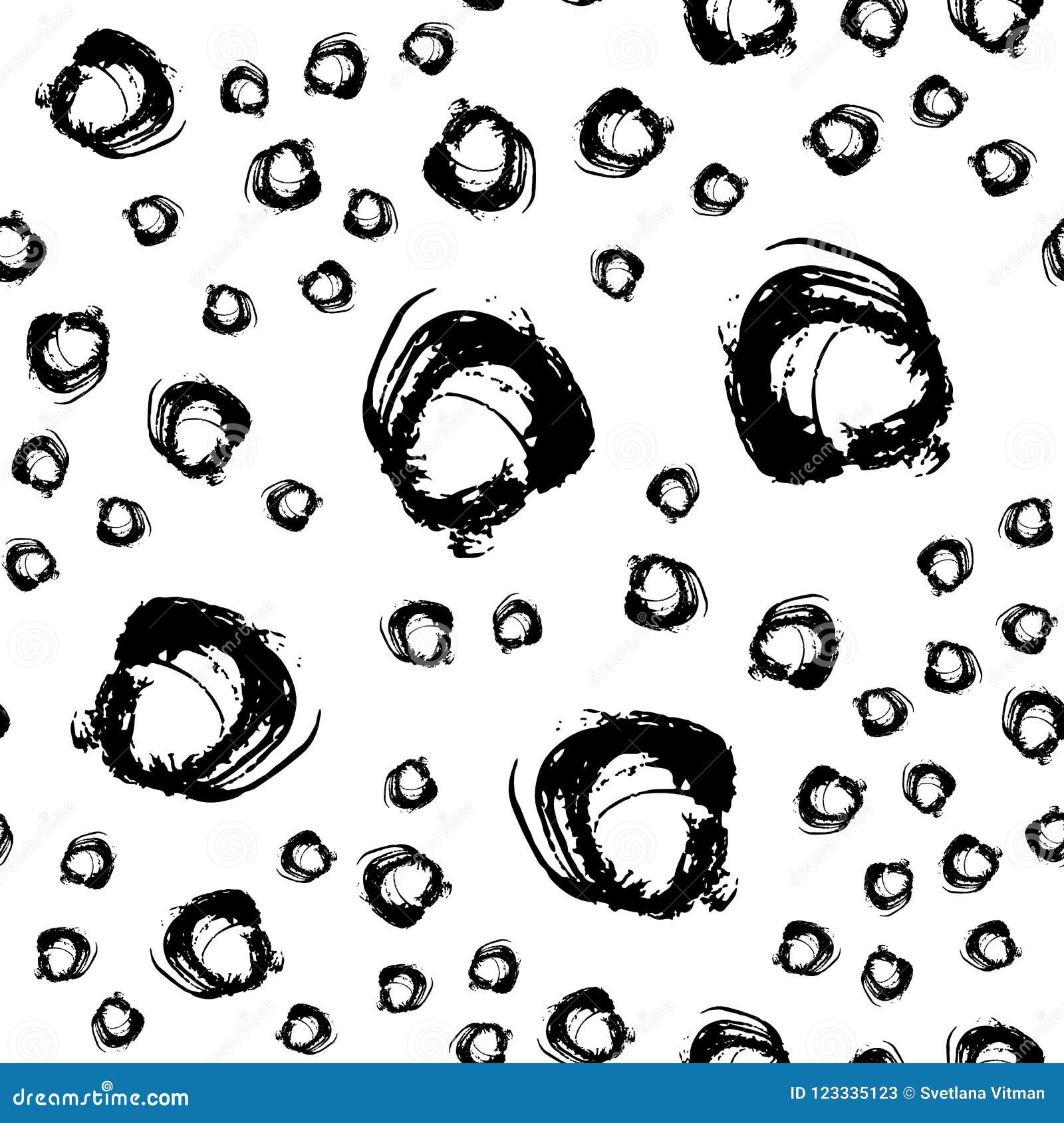 Vector Seamless Pattern with Brush Circle and Round. Black Color on ...