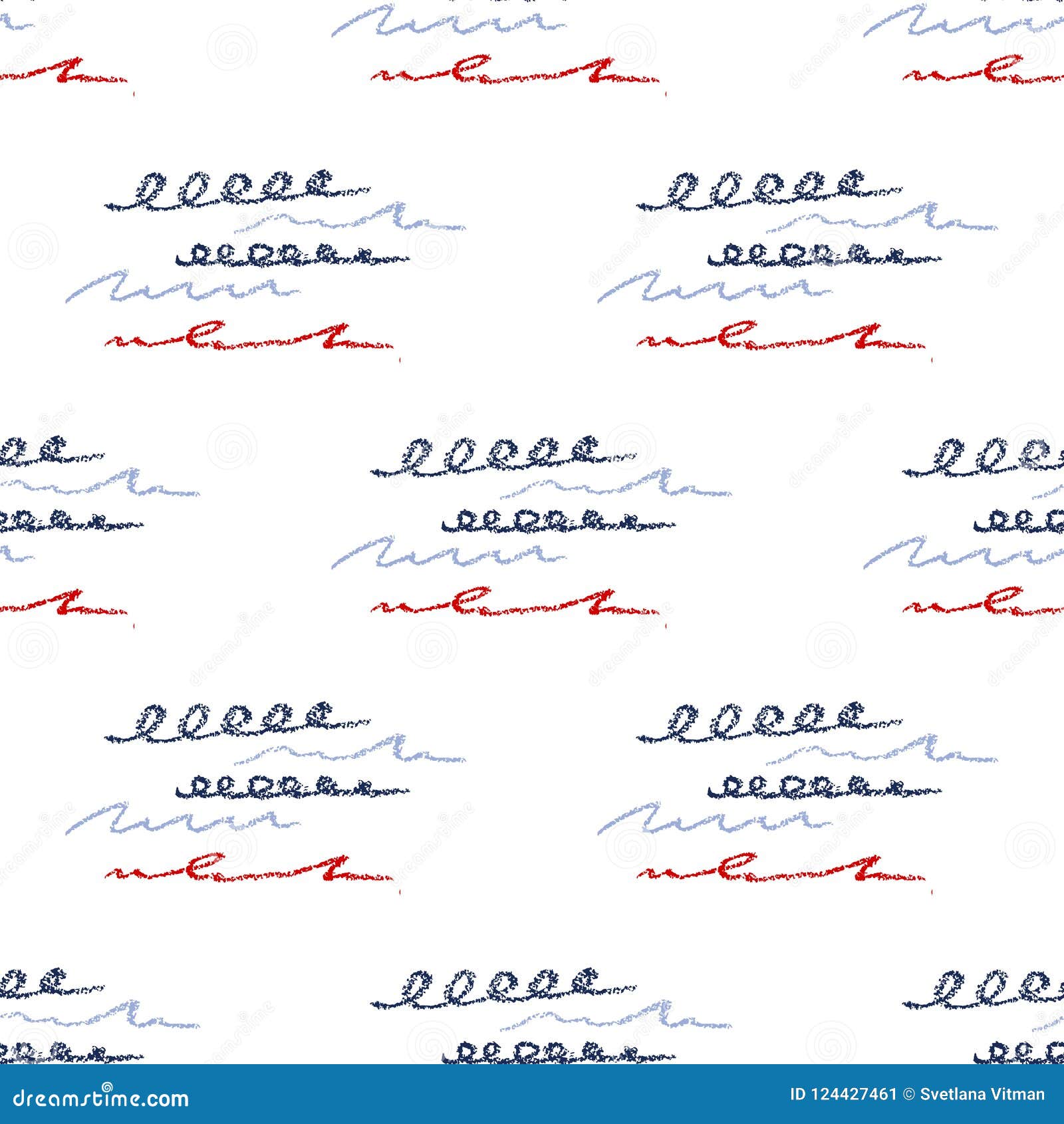 Vector Seamless Pattern with Brush Stripes and Handwriting. Blue Red ...
