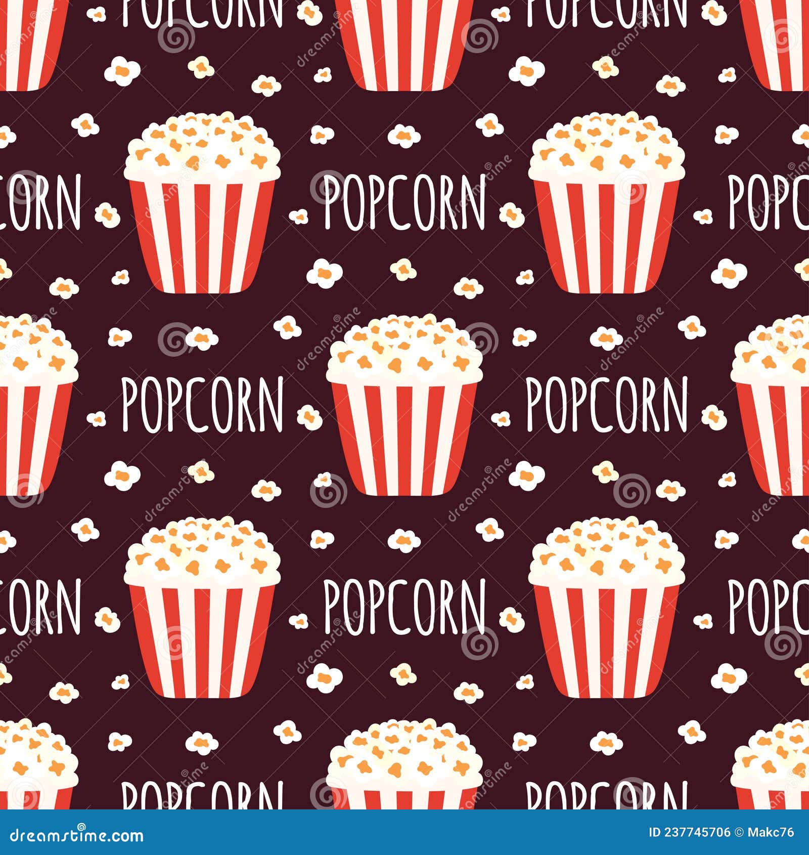 Vector Seamless Pattern of Buckets Popcorn, Cartoon Style Stock Vector ...