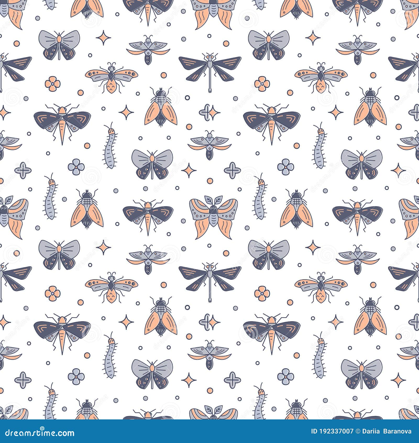 Seamless Pattern with Bugs and Insects in Line Style Stock Vector - Illustration of outline ...