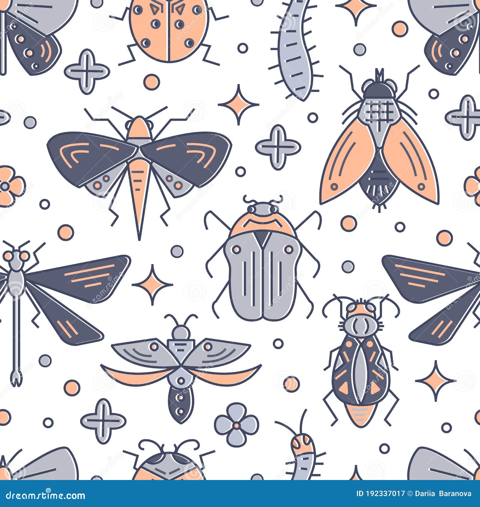 Seamless Pattern with Bugs and Insects in Line Style Stock Vector ...