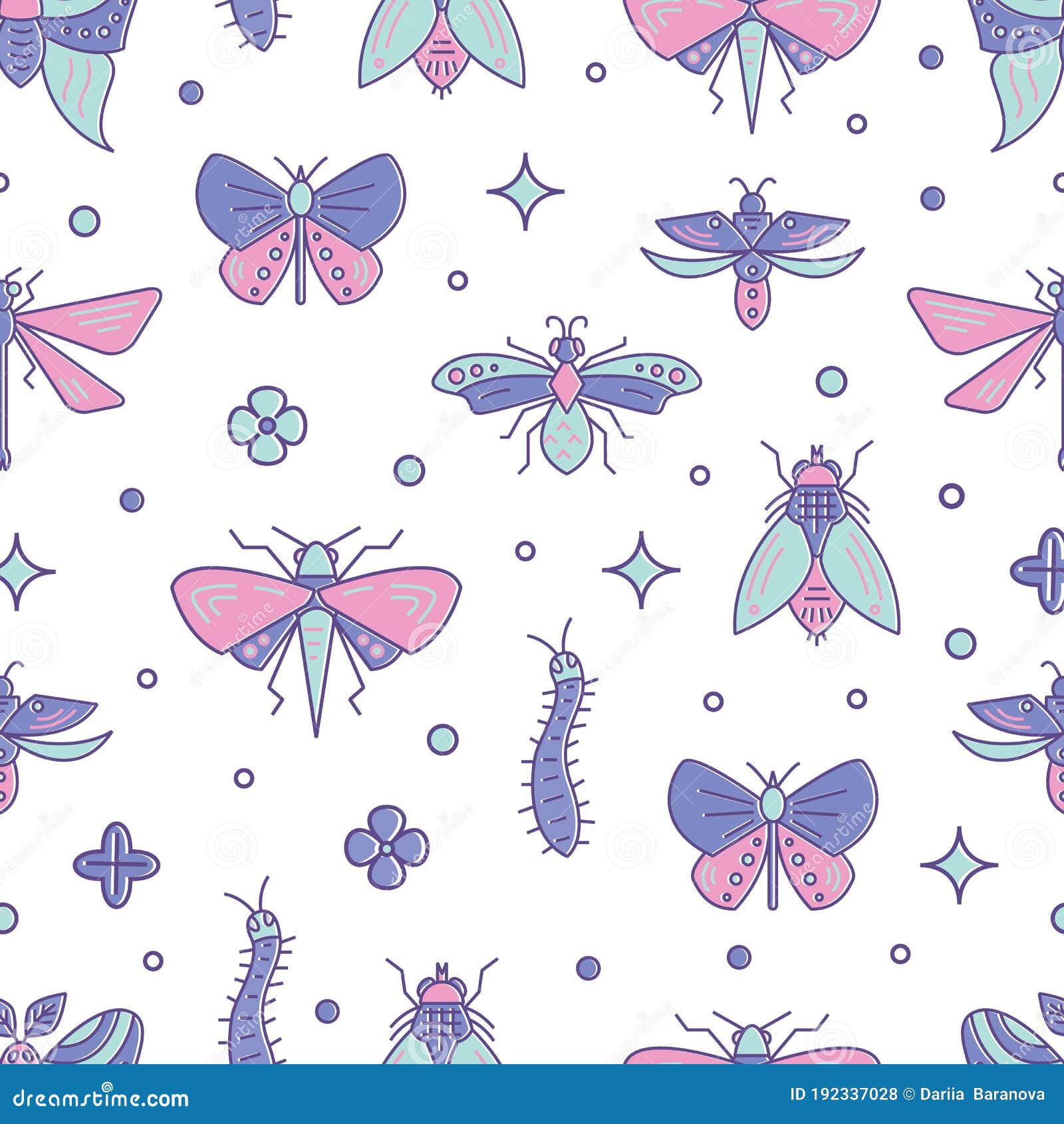 Seamless Pattern with Bugs and Insects in Line Style Stock Vector ...