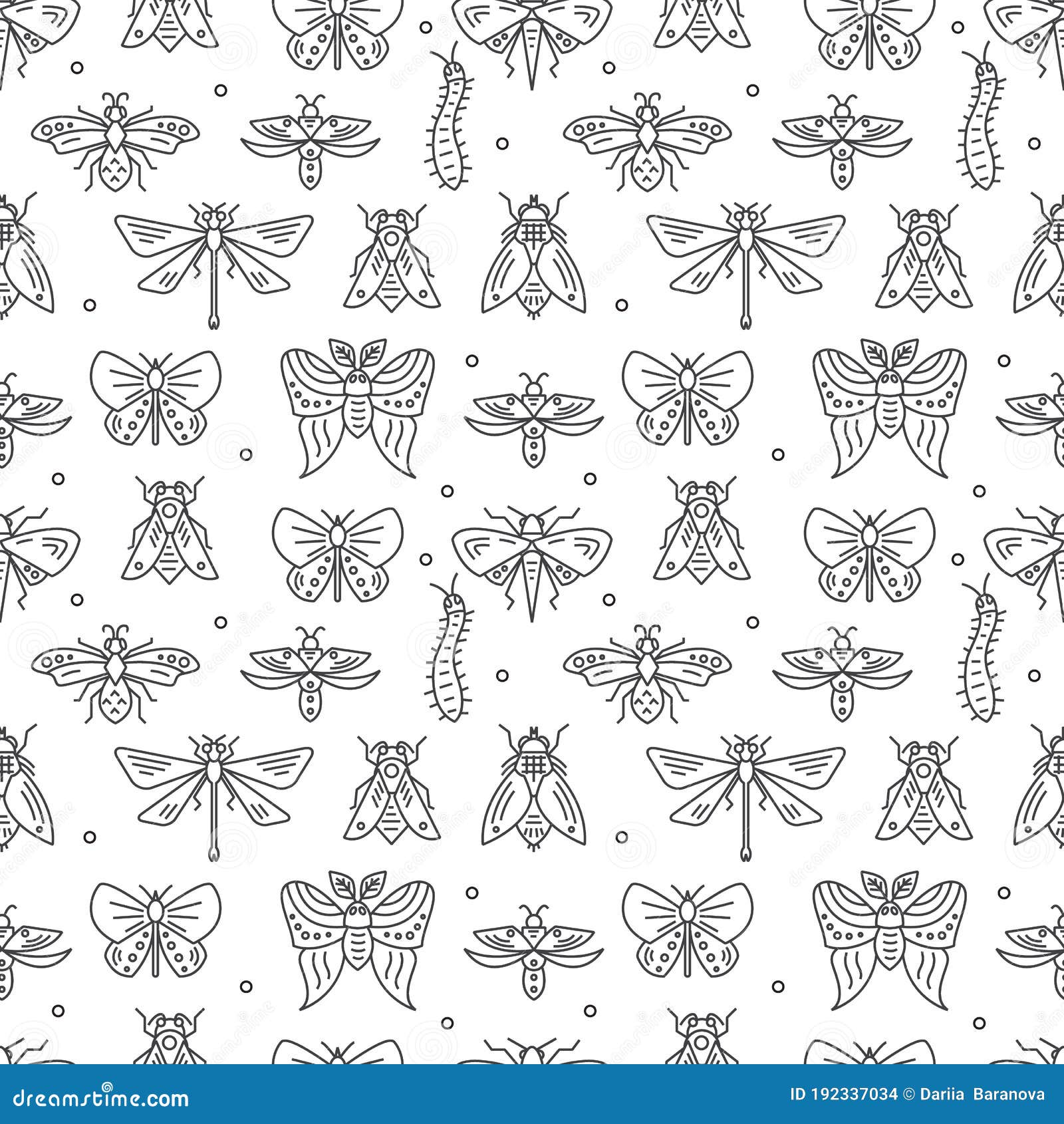 Seamless Pattern with Bugs and Insects in Line Style Stock Vector ...