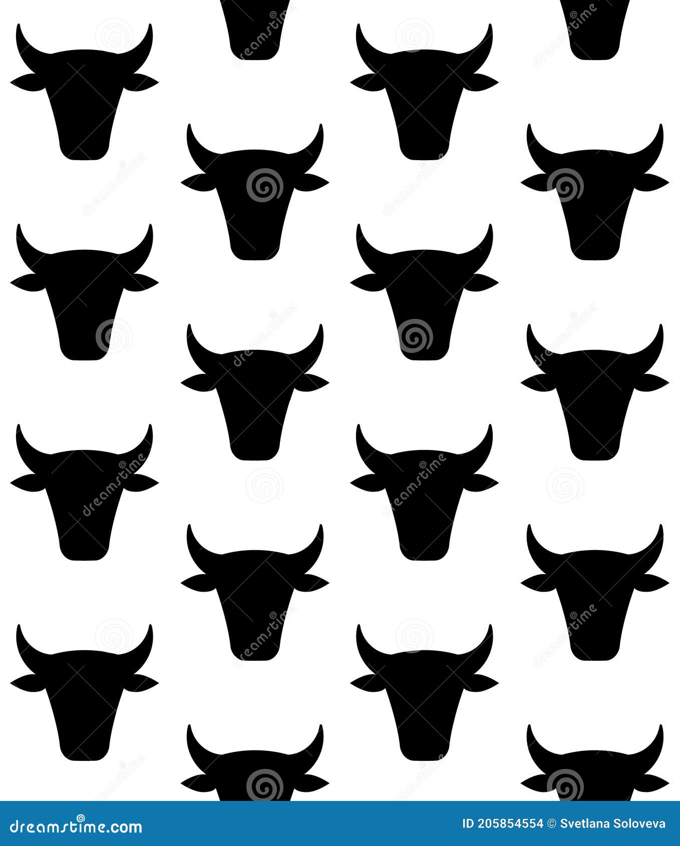 Vector Seamless Pattern of Bull Head Silhouette Stock Illustration ...