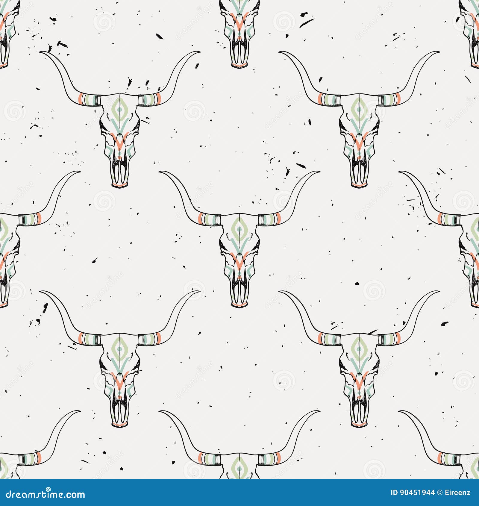 Vector Seamless Pattern with Bull Skull and Ethnic Ornament Stock ...