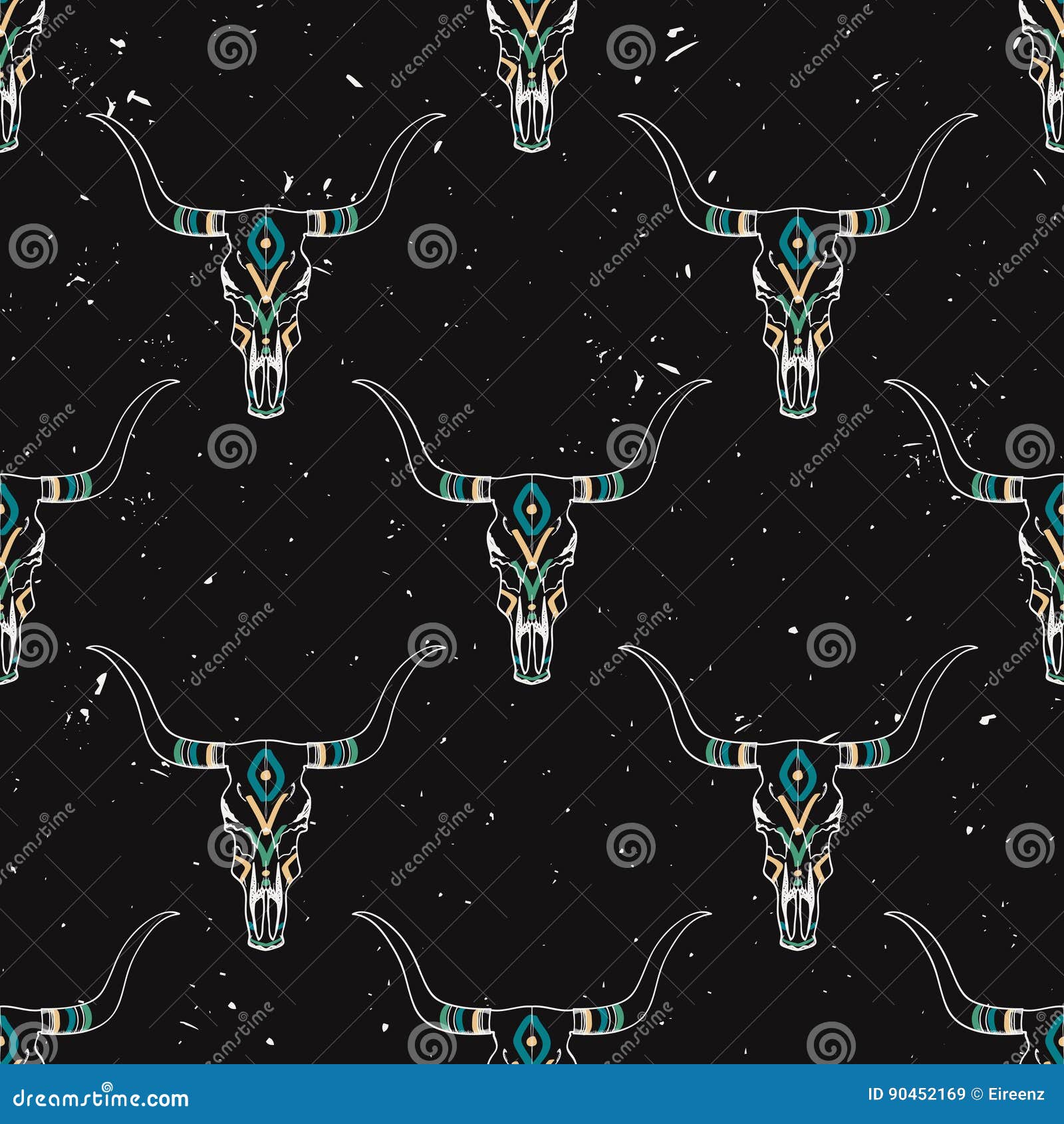 Vector Seamless Pattern with Bull Skull and Ethnic Ornament Stock ...