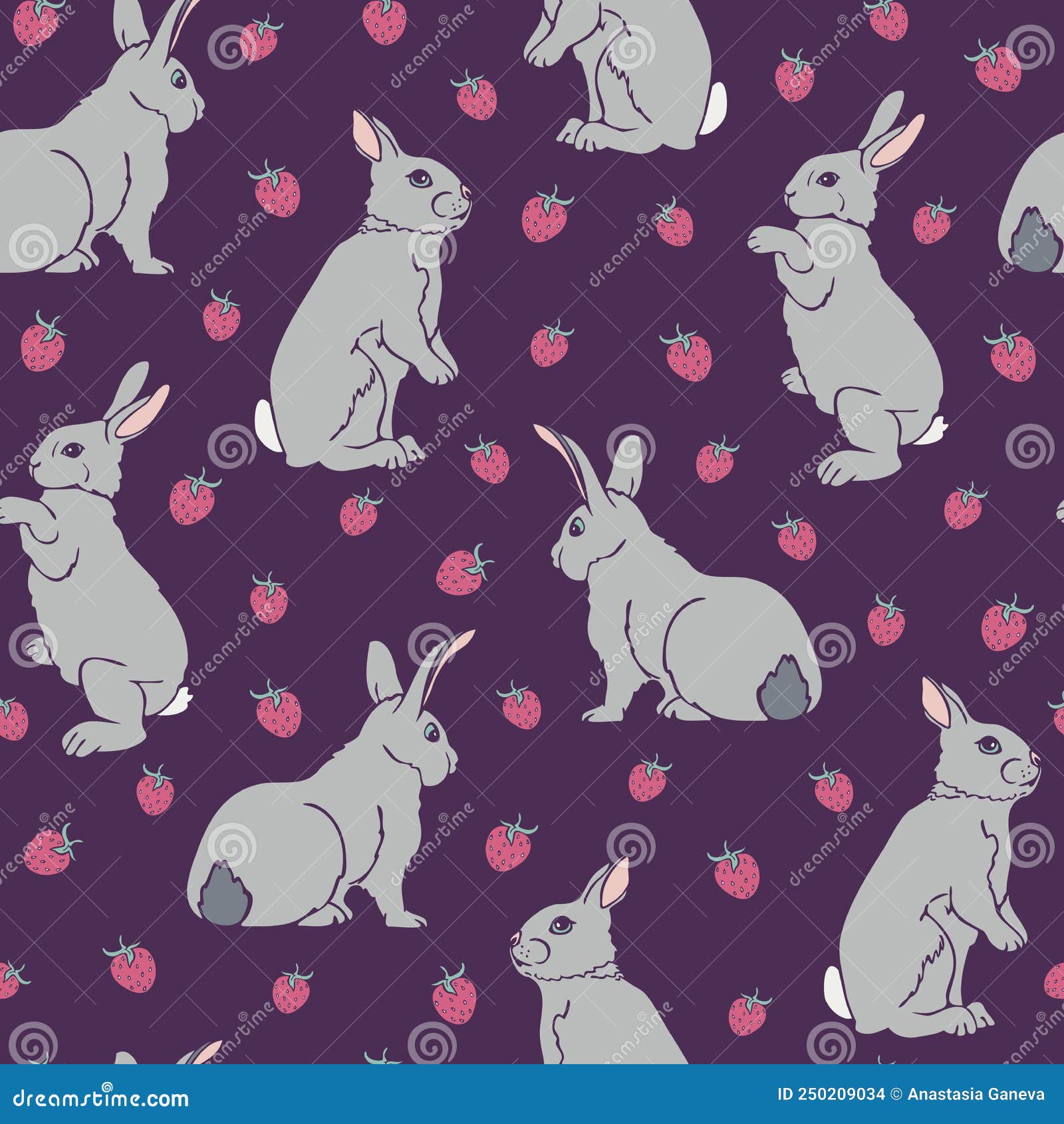 Vector Seamless Pattern with Bunnies and Strawberries. Stock ...
