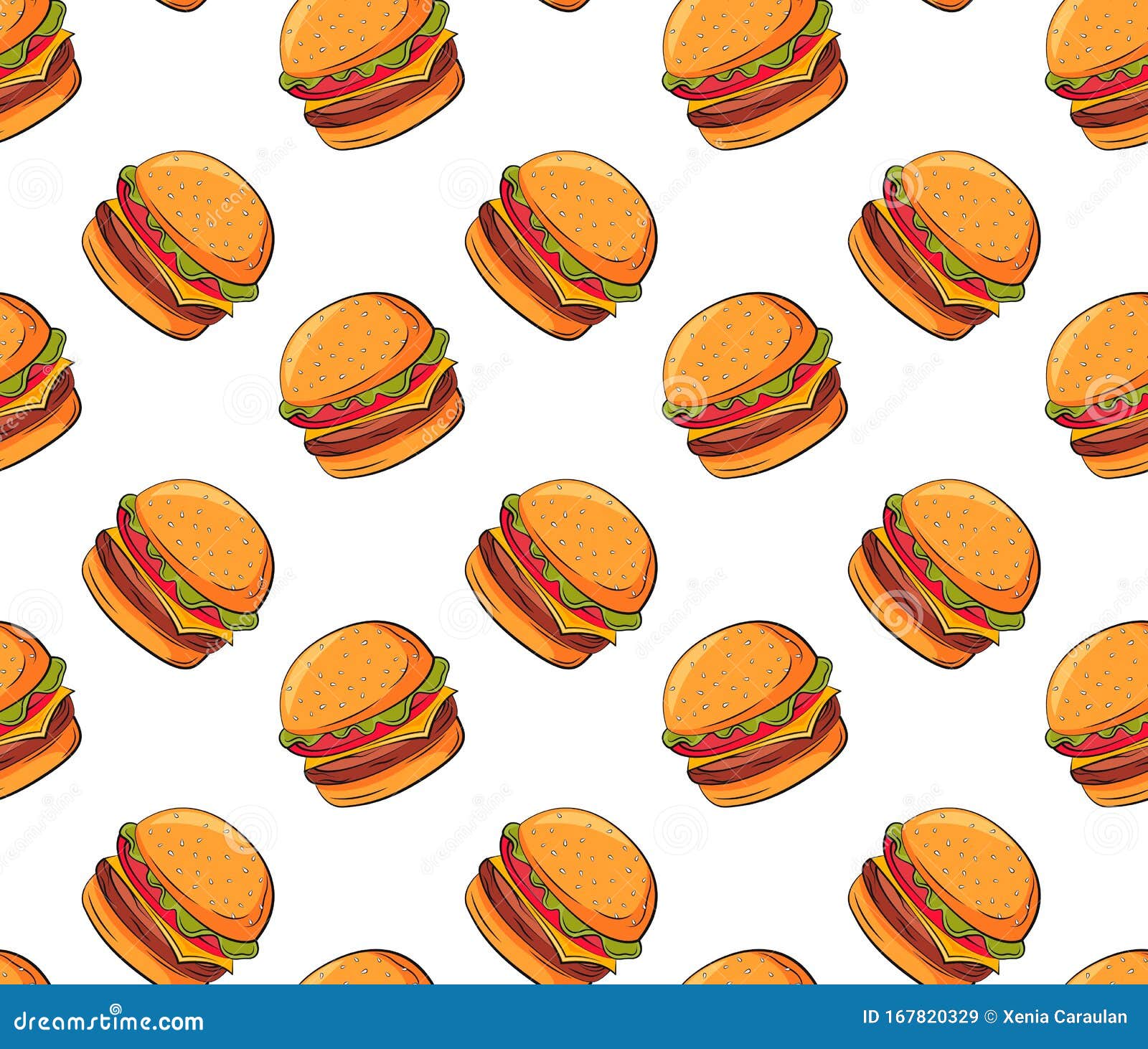 Vector Seamless Pattern of Burger. Seamless Pattern with Food in ...