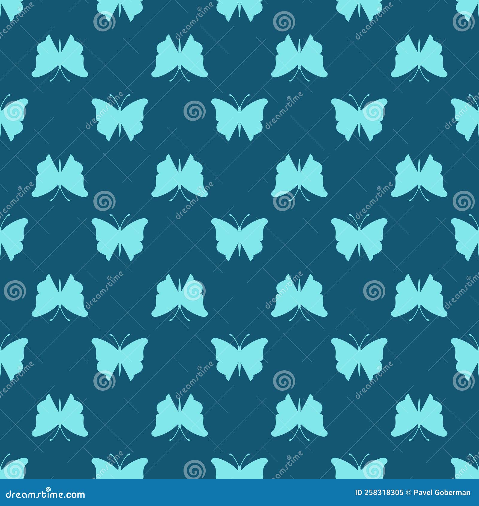 Vector Seamless Pattern with Butterflies, Blue Silhouettes of ...