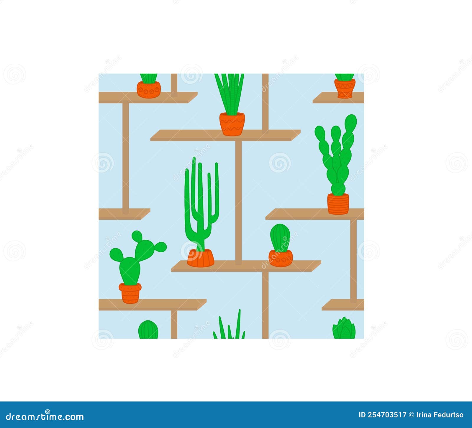 Vector Seamless Pattern. Cacti on the Shelves Stock Vector ...