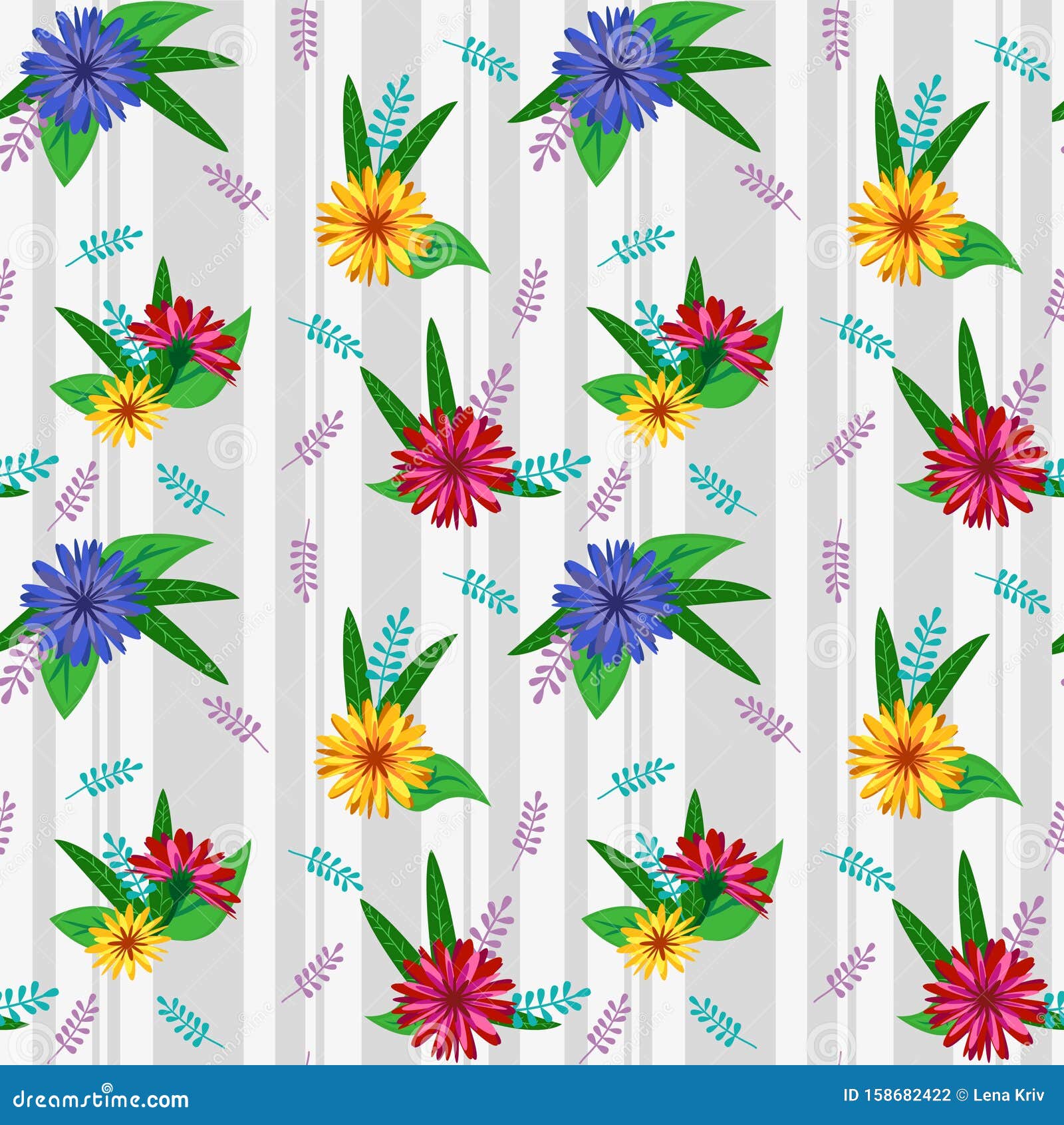 Vector Seamless Pattern with Bright Multi-colored Flowers on Grey ...