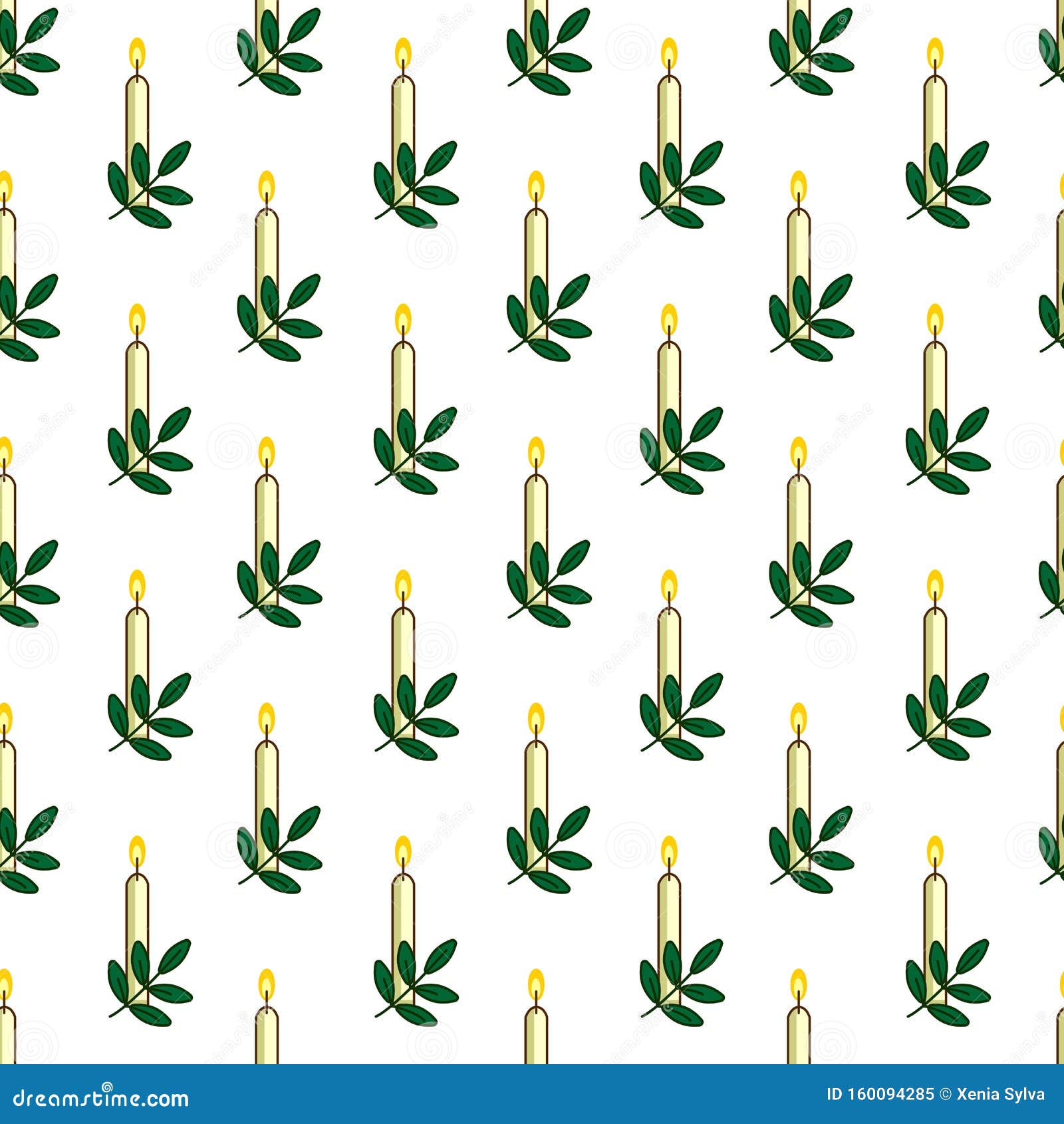 Vector Seamless Pattern with Candles and Green Branches. Stock Vector ...
