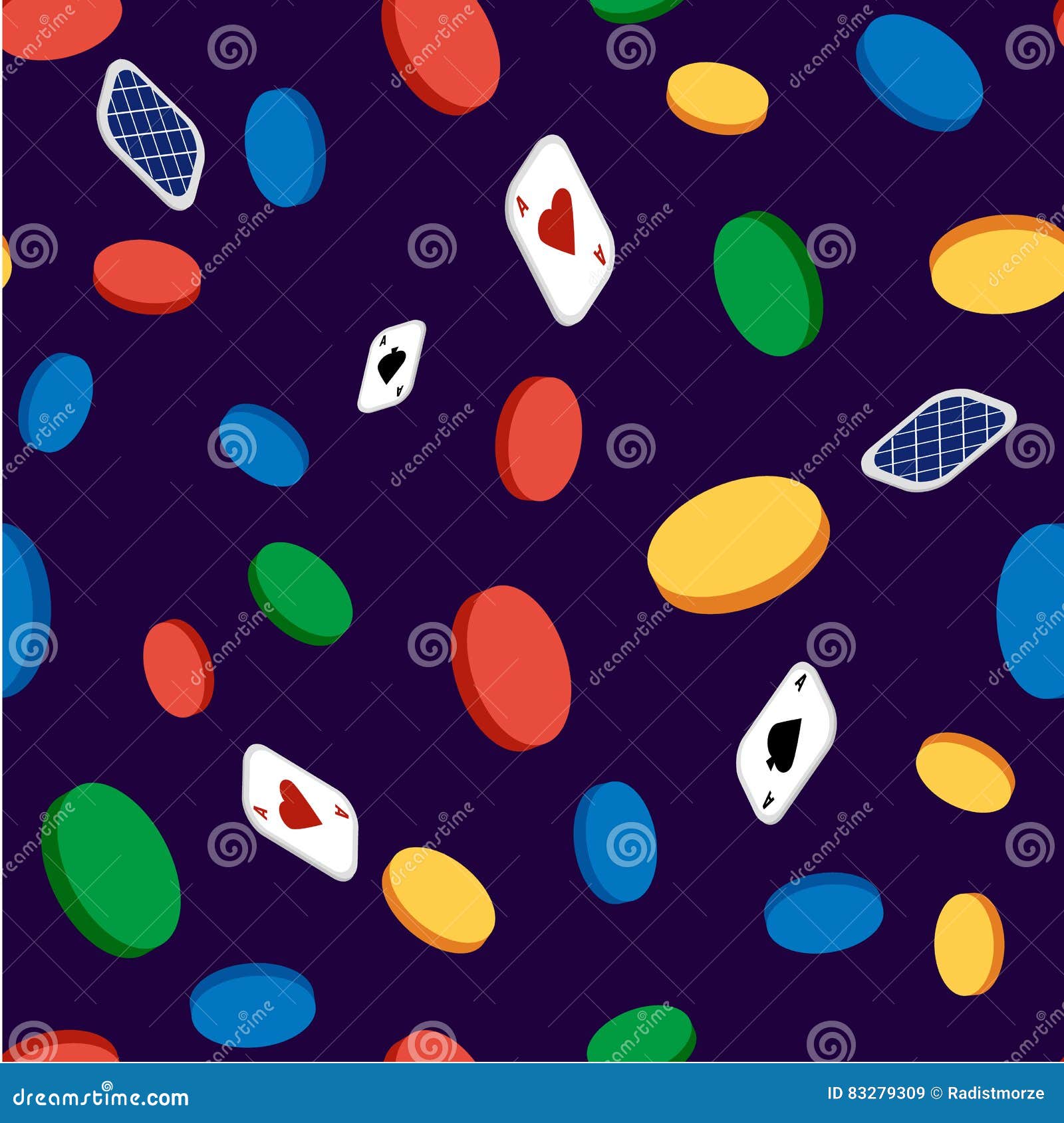Vector Seamless Pattern with Cards and Chips on a Darkbackground Stock ...
