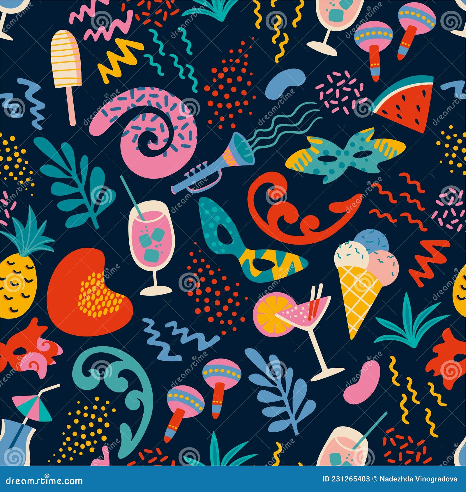 Vector Seamless Pattern with Carnival Objects and Abstract Shapes ...