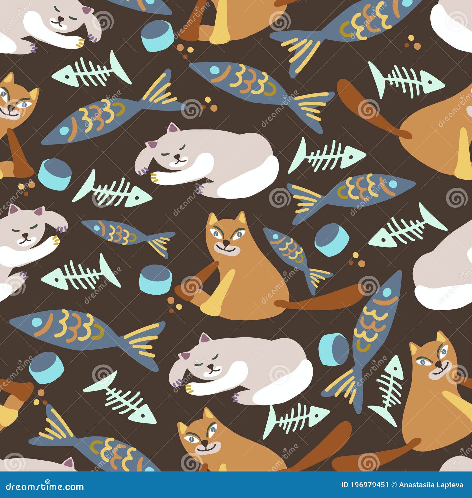Vector Seamless Pattern Cartoon Decorative Cute Design of Cats with ...