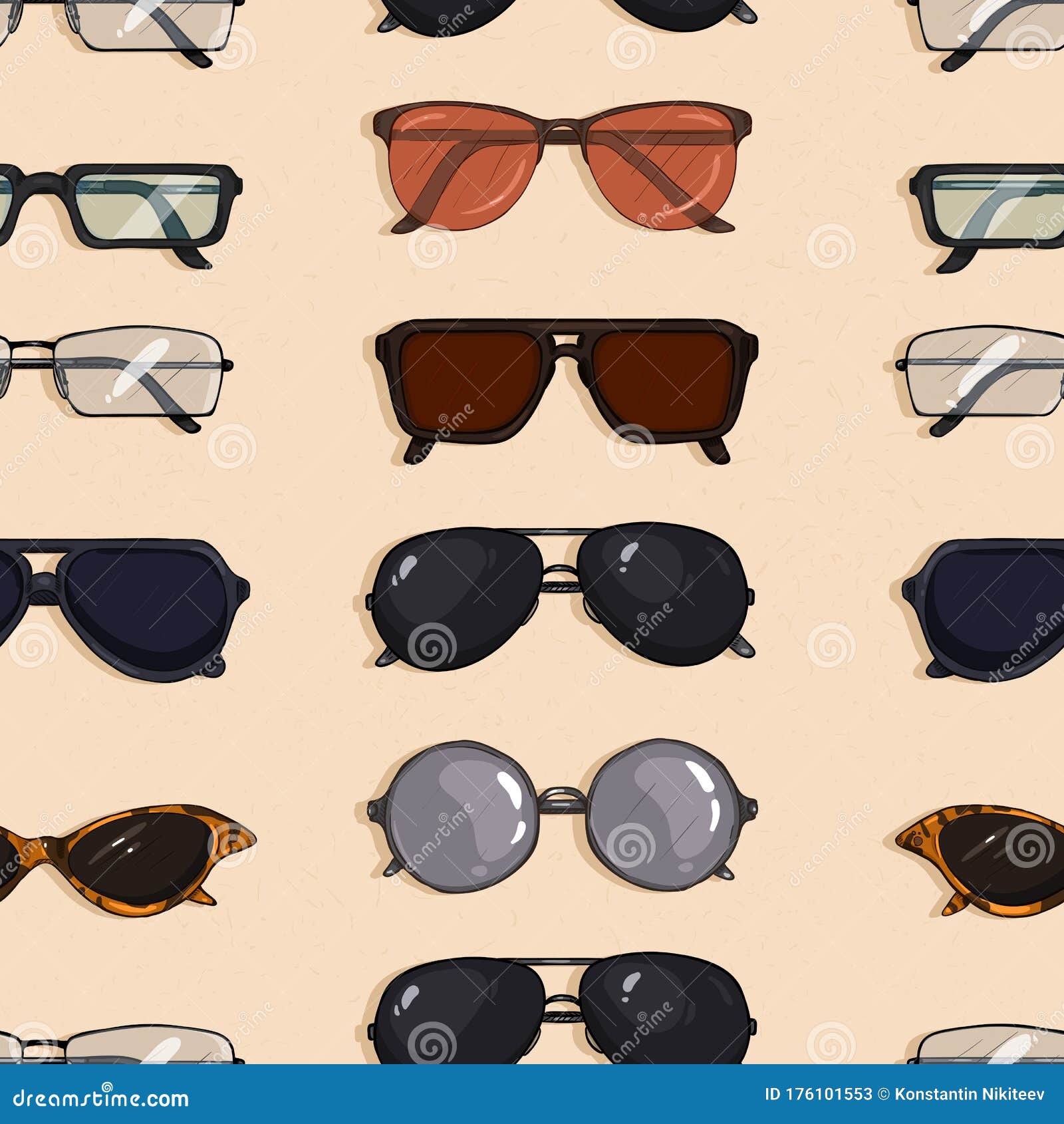 Vector Seamless Pattern of Cartoon Eyeglasses Stock Vector ...
