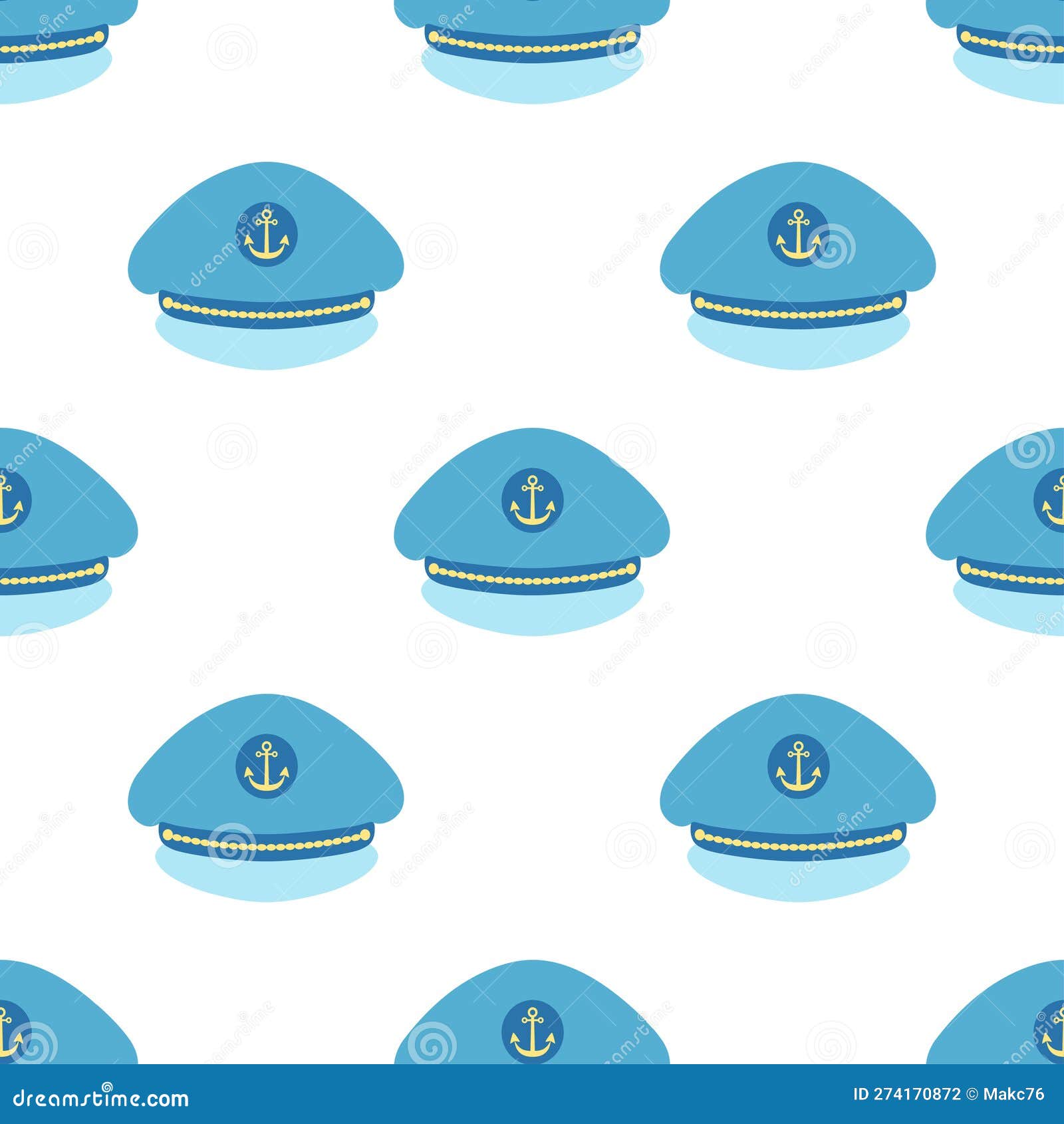 Vector Seamless Pattern with Cartoon Marine Hat Stock Vector ...