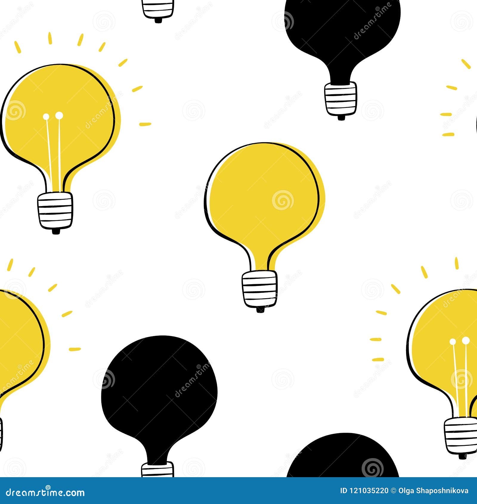 Vector Seamless Pattern in Cartoon Style. Bulbs. Cartoon Print Stock ...